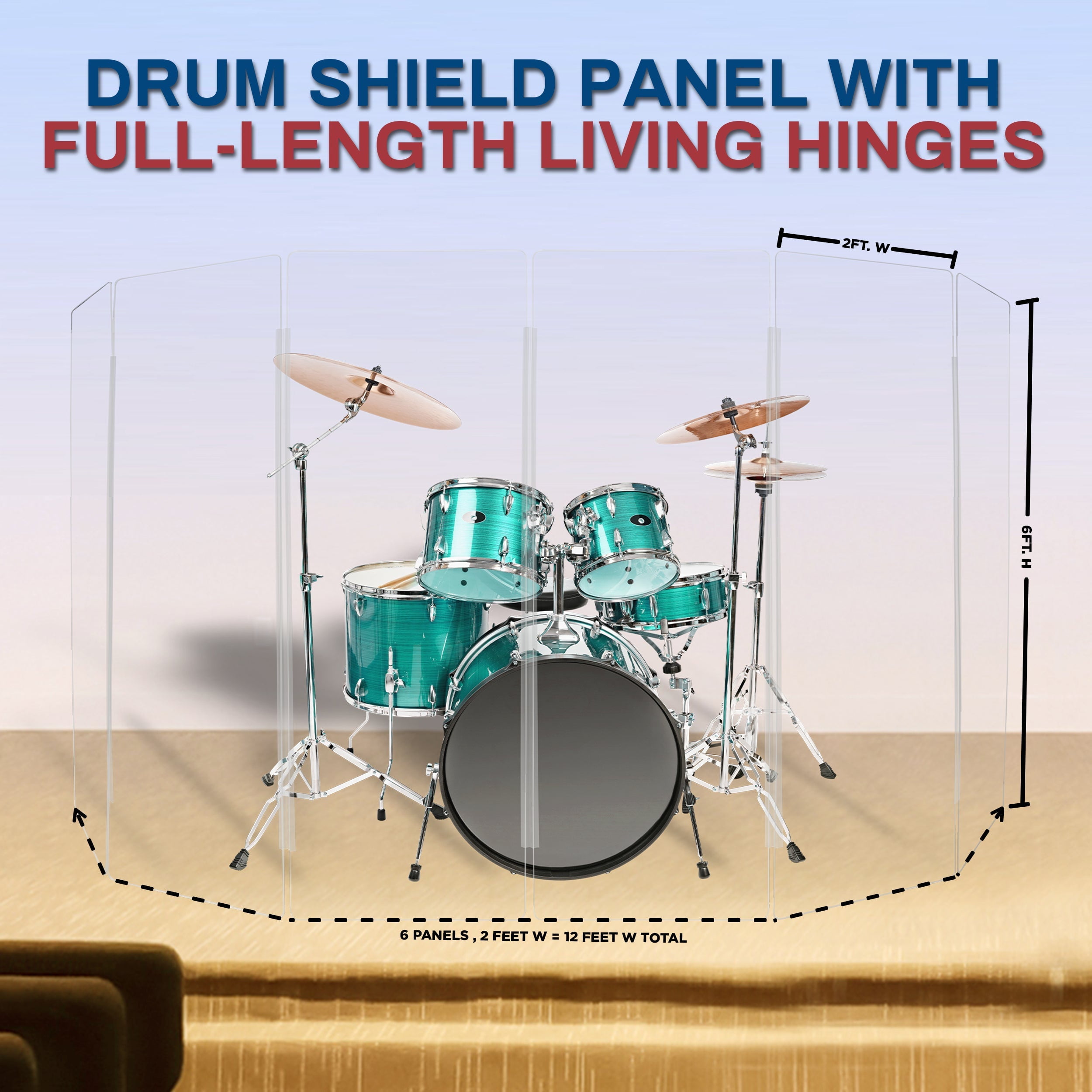 PENNZONI Drum Shield, Comes w/ 6 Panels & Living Hinges, 6 ft Clear ...
