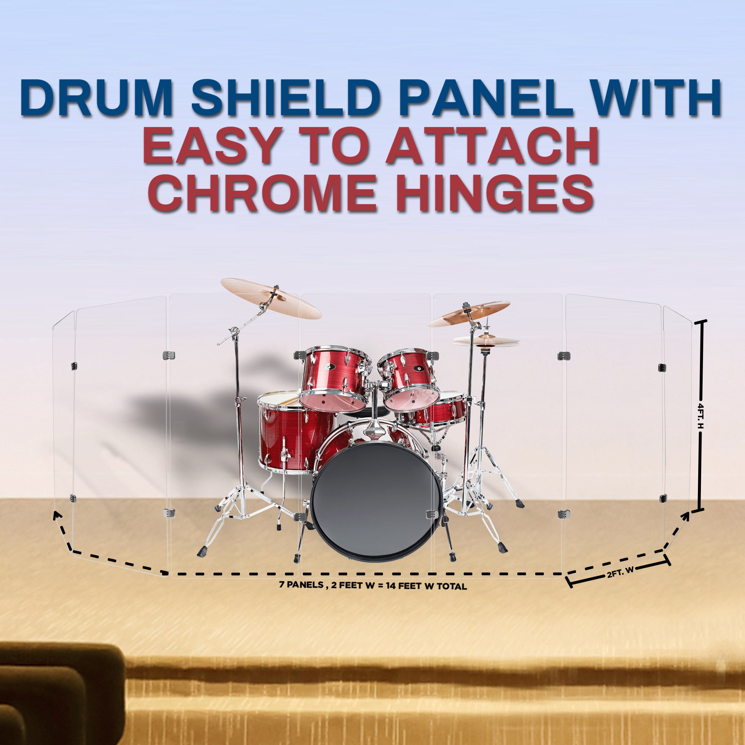 PENNZONI Drum Shield, Comes w/ 7 Panels & 12 Chrome Hinges, 4 ft Clear ...