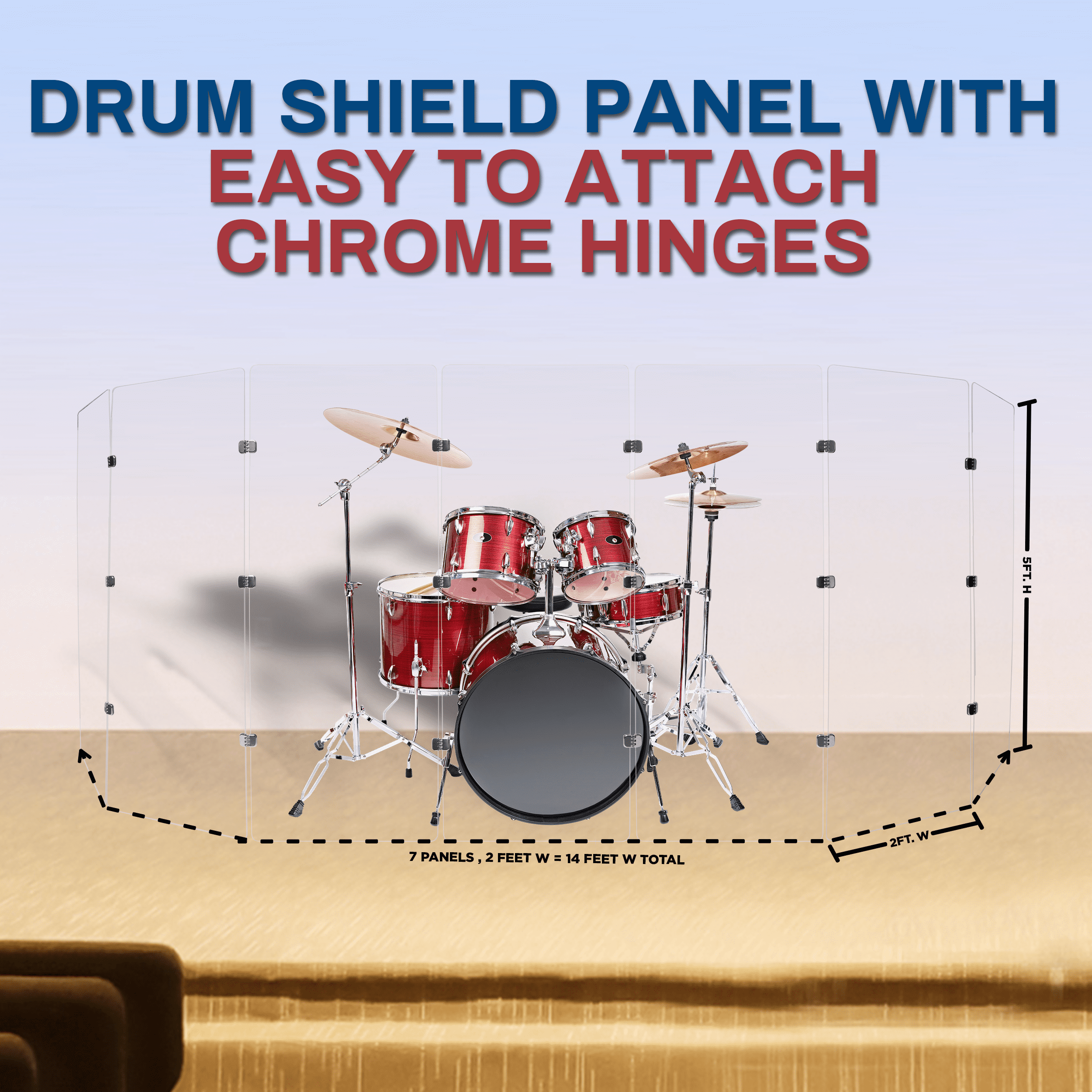 PENNZONI 5ft Acrylic Drum Shield, 3-7 Panels & Chrome Hinges, for Sound ...