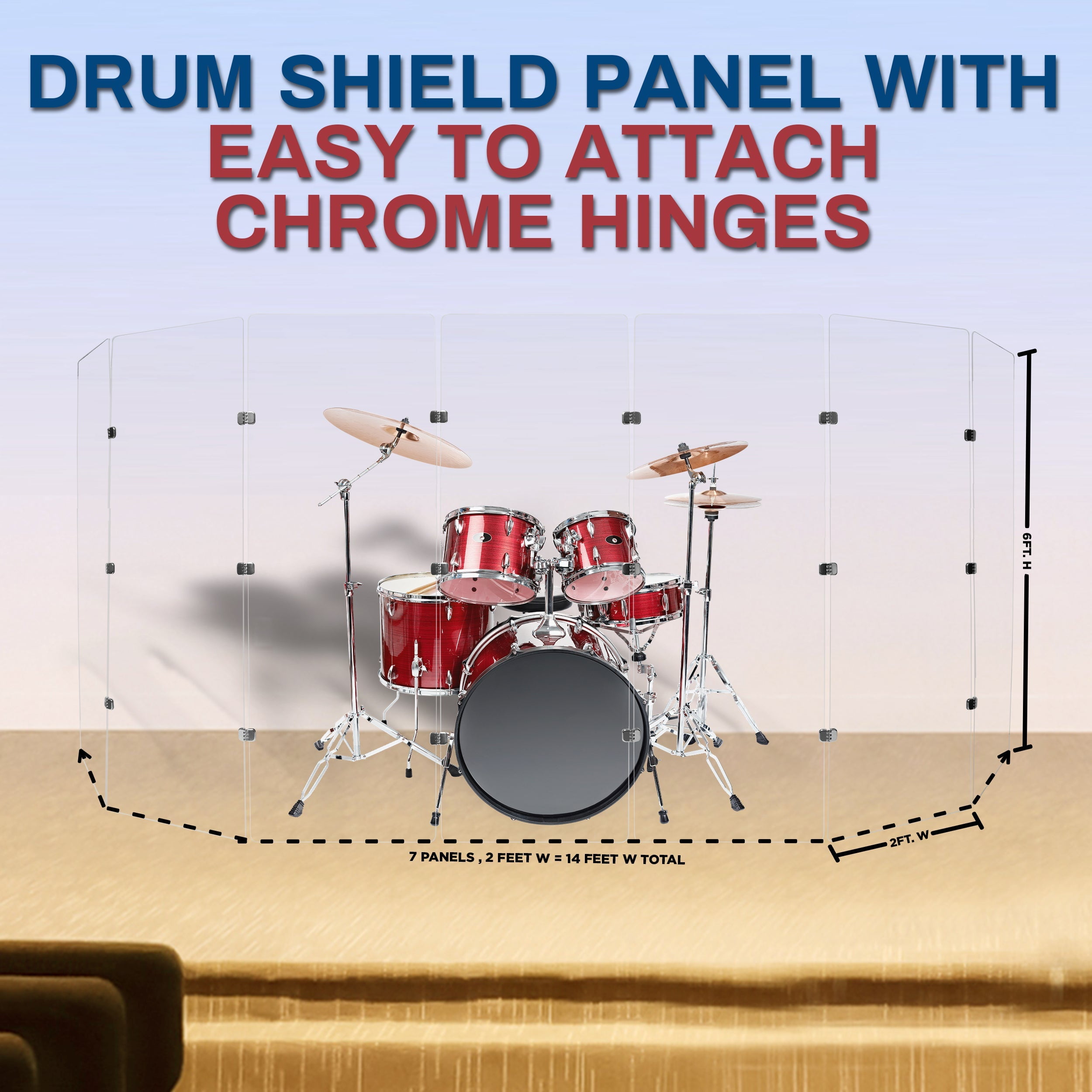 PENNZONI Drum Shield, Comes w/ 7 Panels & Chrome Hinges, 6 ft Clear ...