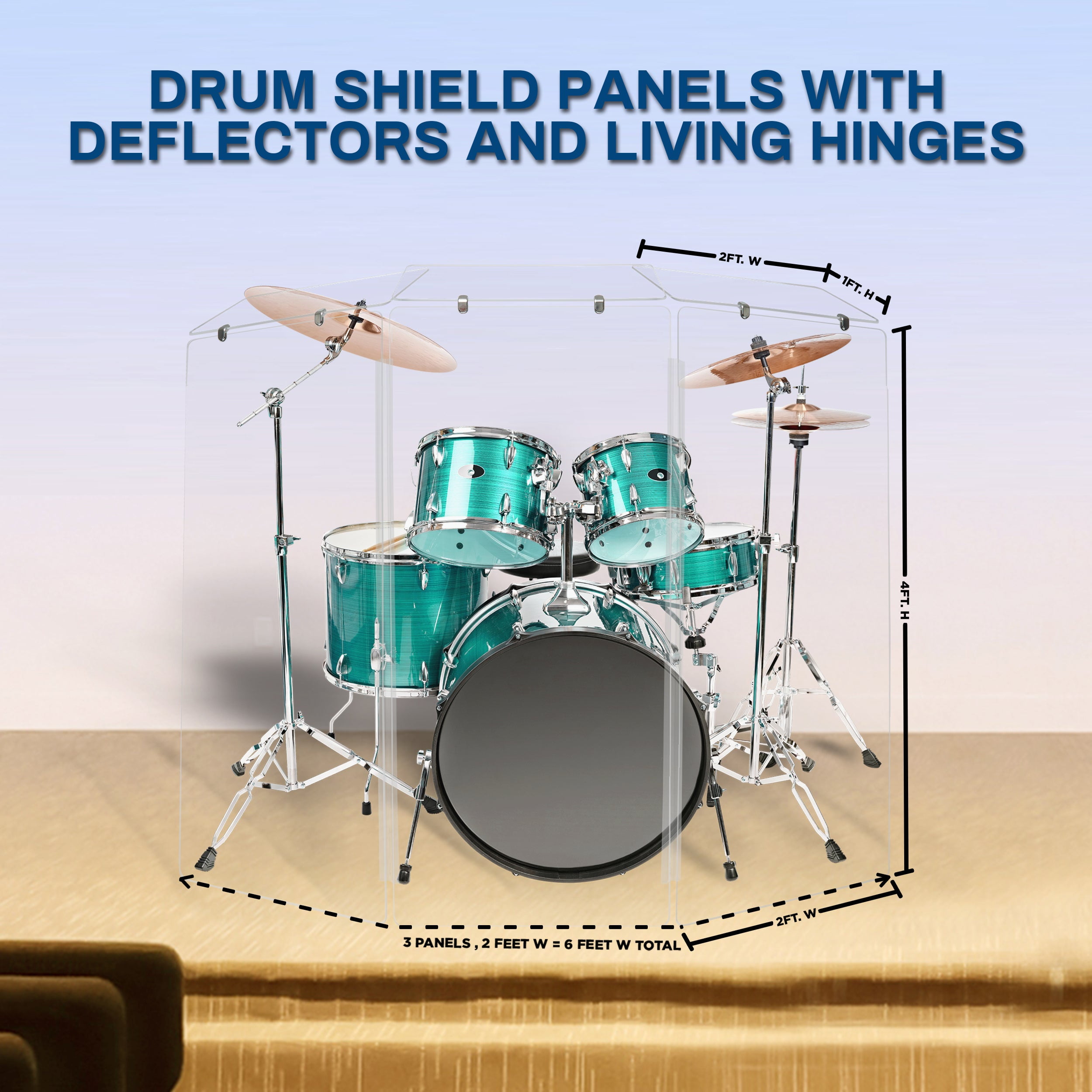 PENNZONI Drum Shield w/ Living Hinges & Deflectors, Comes with 3 Panels ...