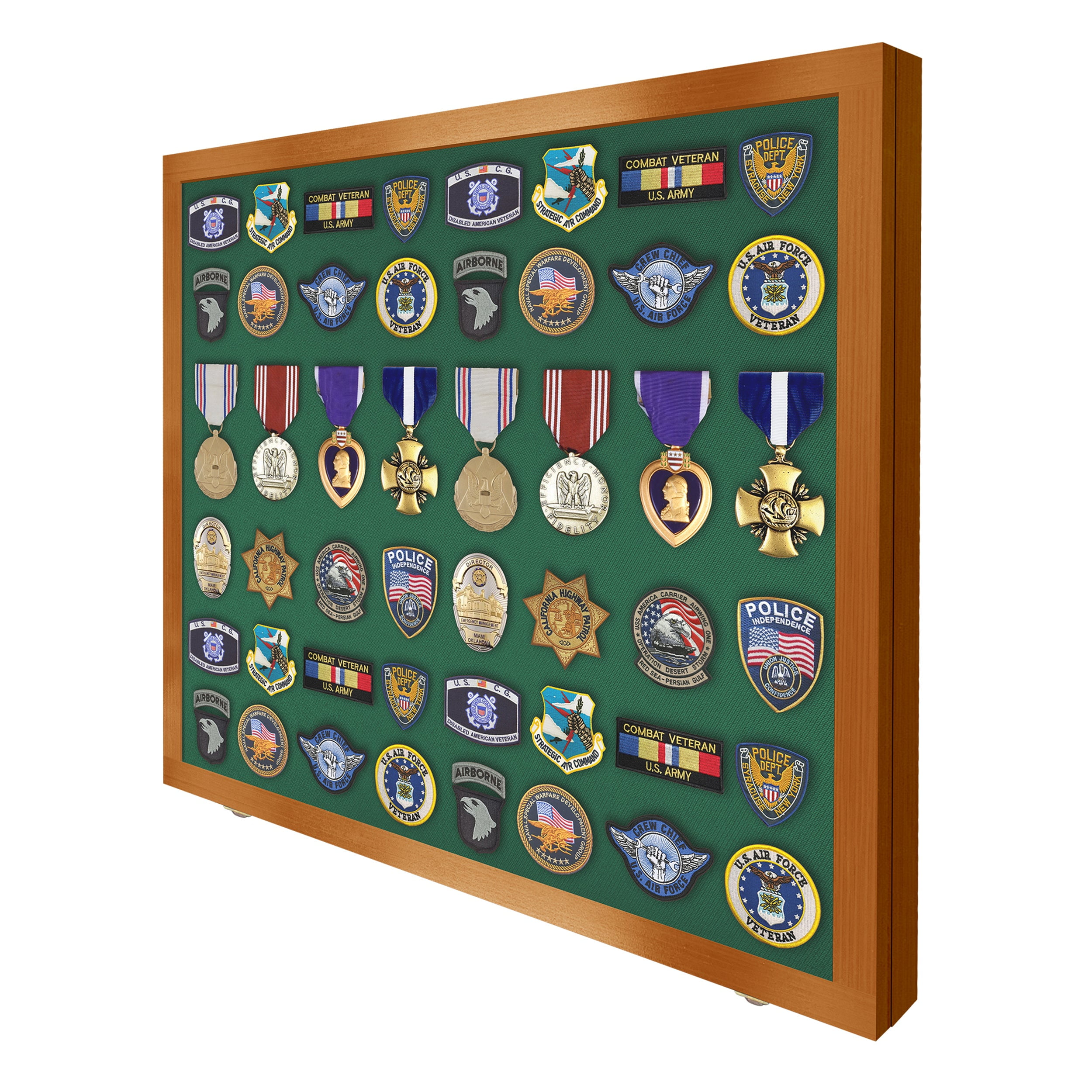 PENNZONI Medals Display Case, Military Shadow Box, Walnut w/ Green Felt ...