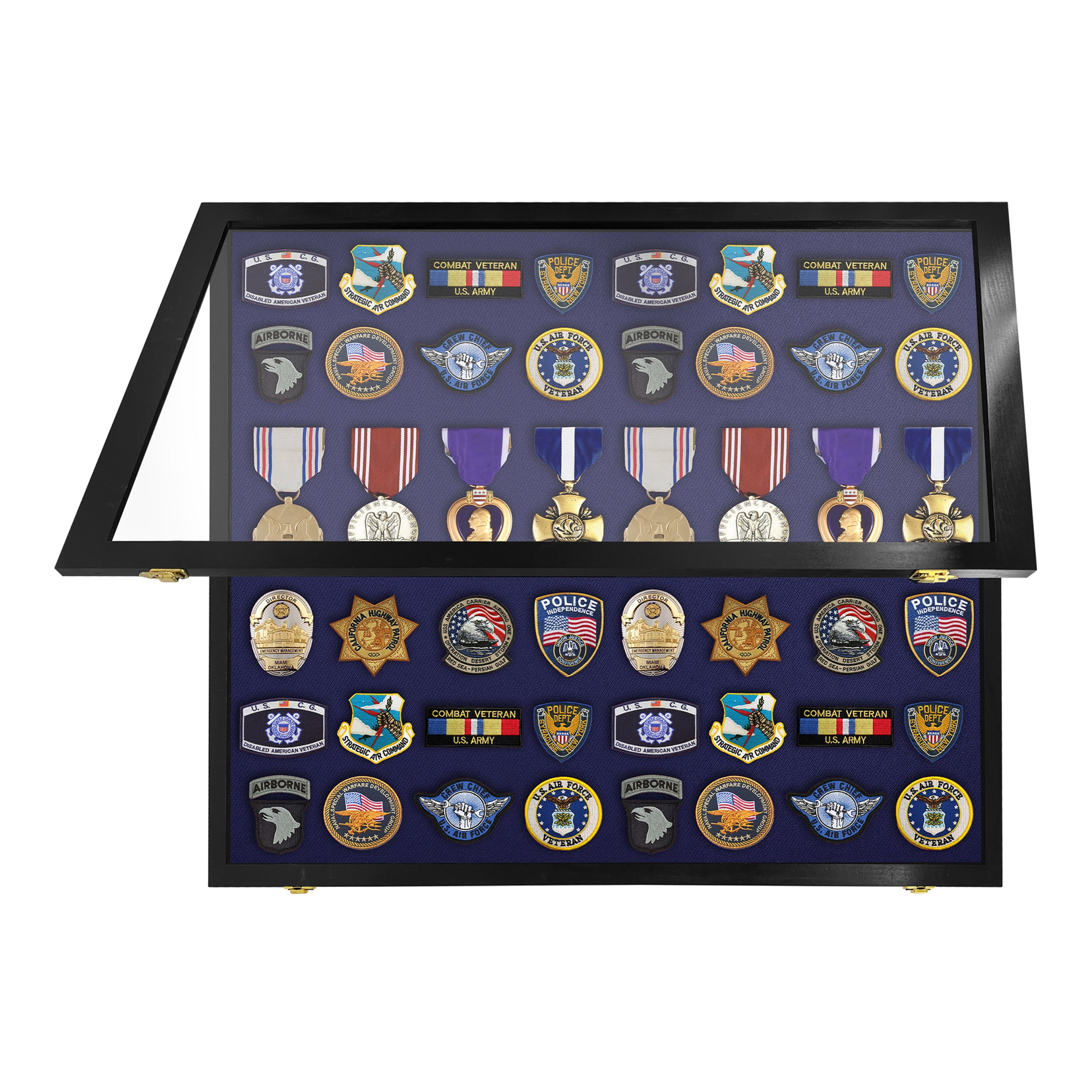 PENNZONI Medals Display Case, Military Shadow Box, Black w/ Blue Felt ...