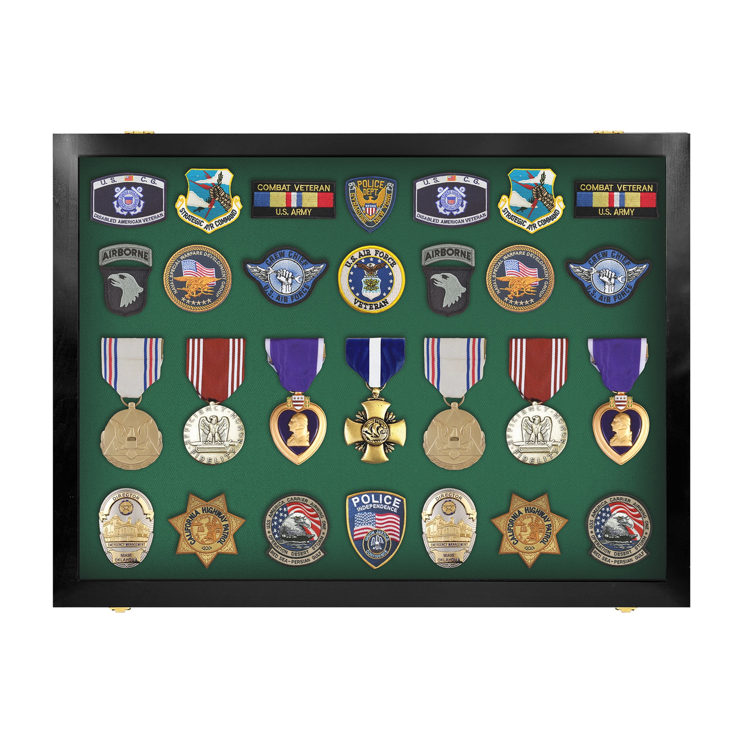 PENNZONI Medals Display Case, Military Shadow Box, Black w/ Green Felt ...