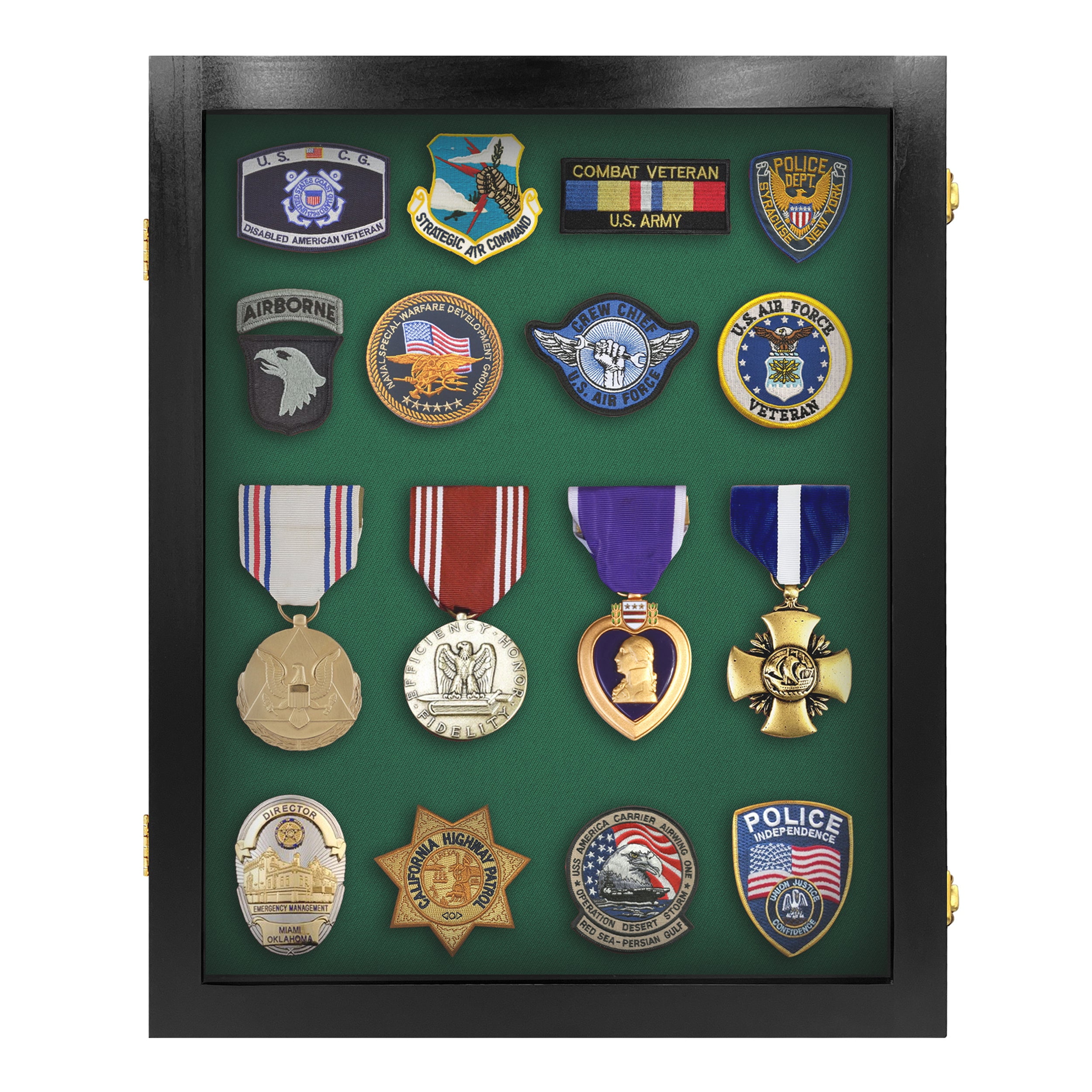 PENNZONI Medals Display Case, Military Shadow Box, Black w/ Green Felt ...