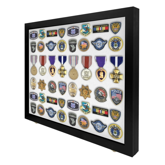 PENNZONI Medals Display Case, Military Shadow Box, Black w/ White Felt ...