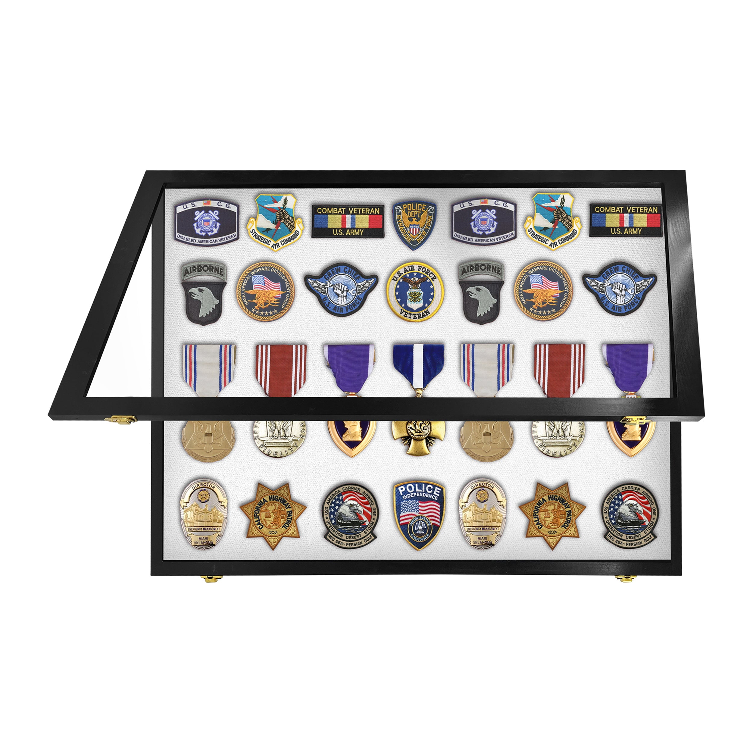 PENNZONI Medals Display Case, Military Shadow Box, Black w/ White Felt ...