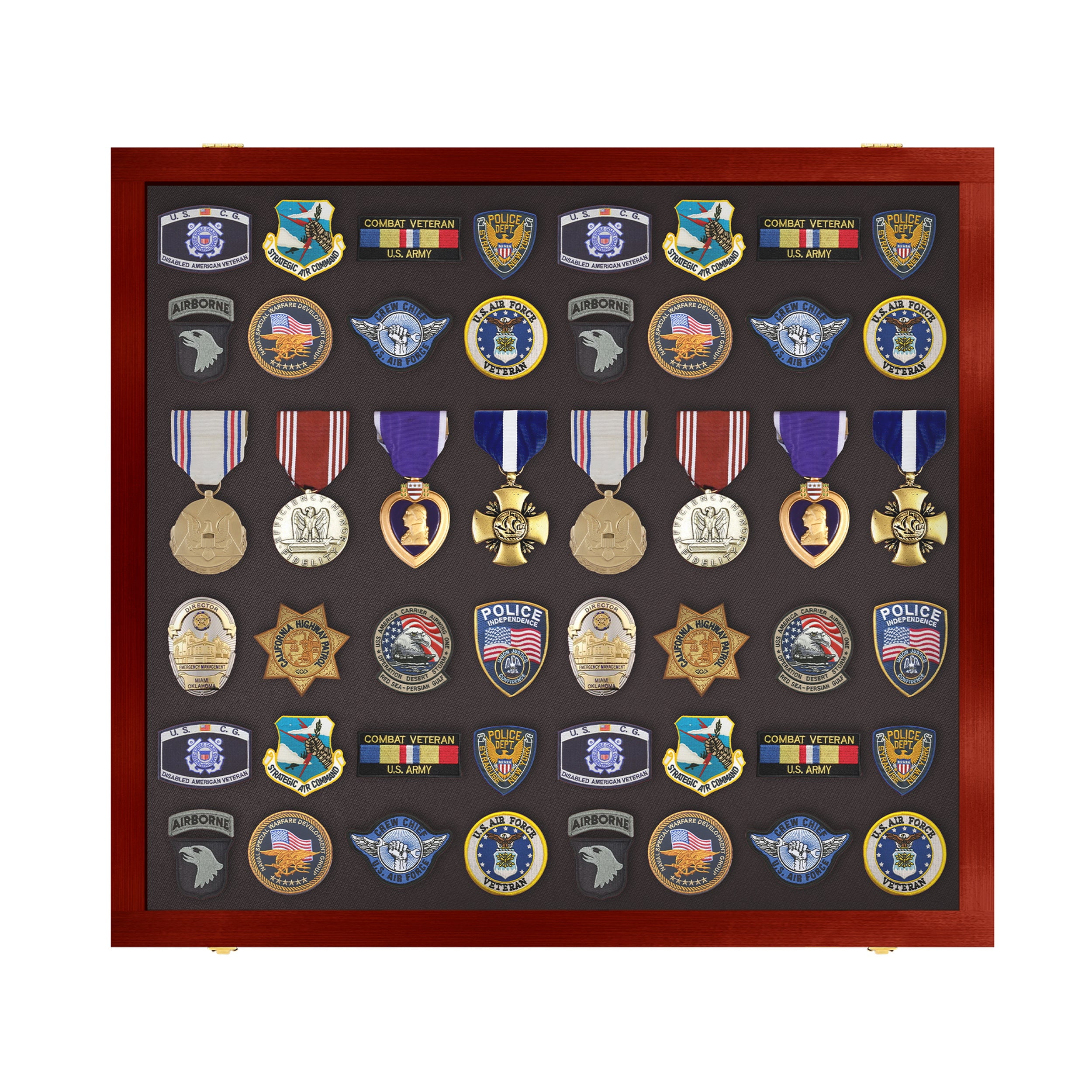 PENNZONI Medals Display Case, Military Shadow Box, Cherry w/ Black Felt ...