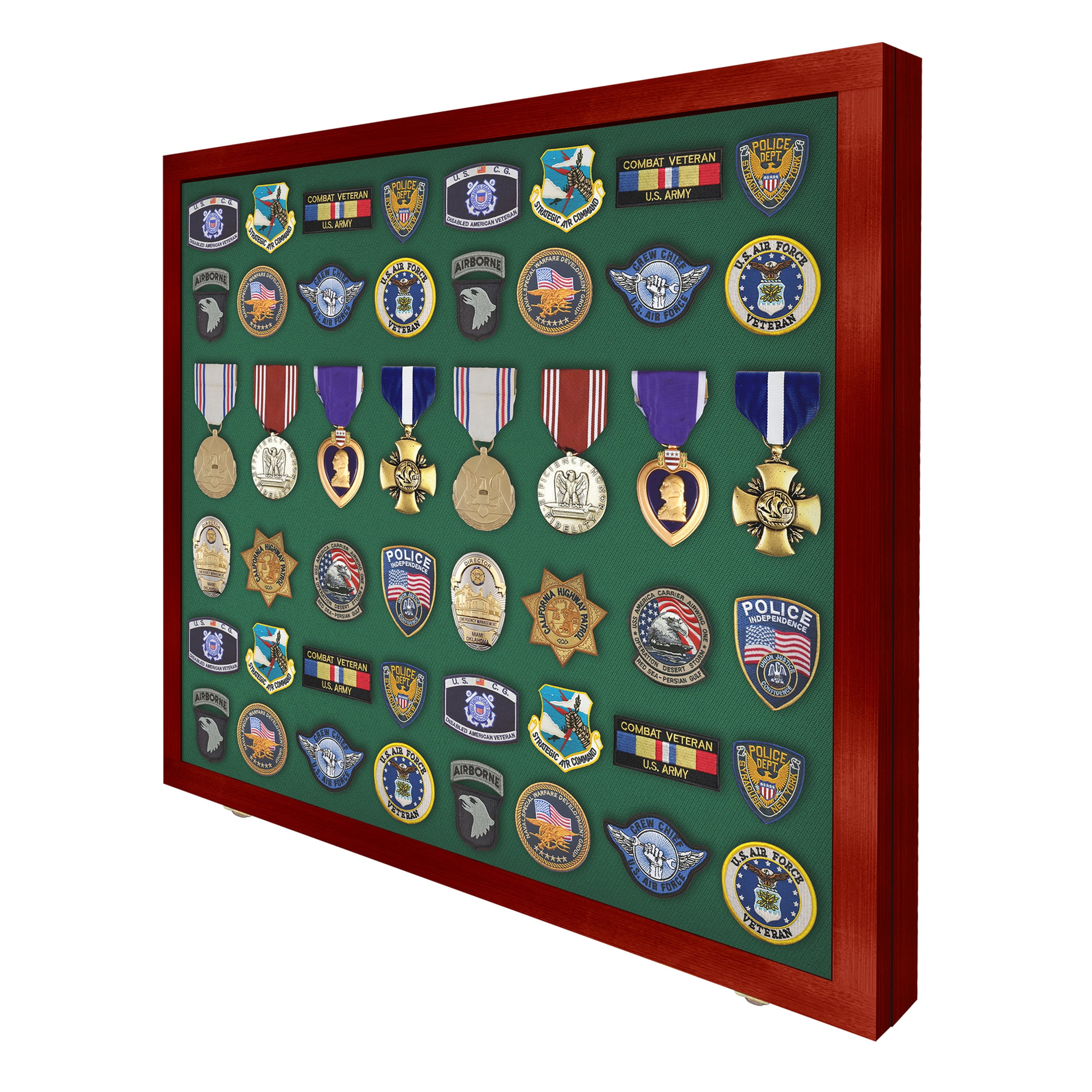PENNZONI Medals Display Case, Military Shadow Box, Cherry w/ Green Felt ...