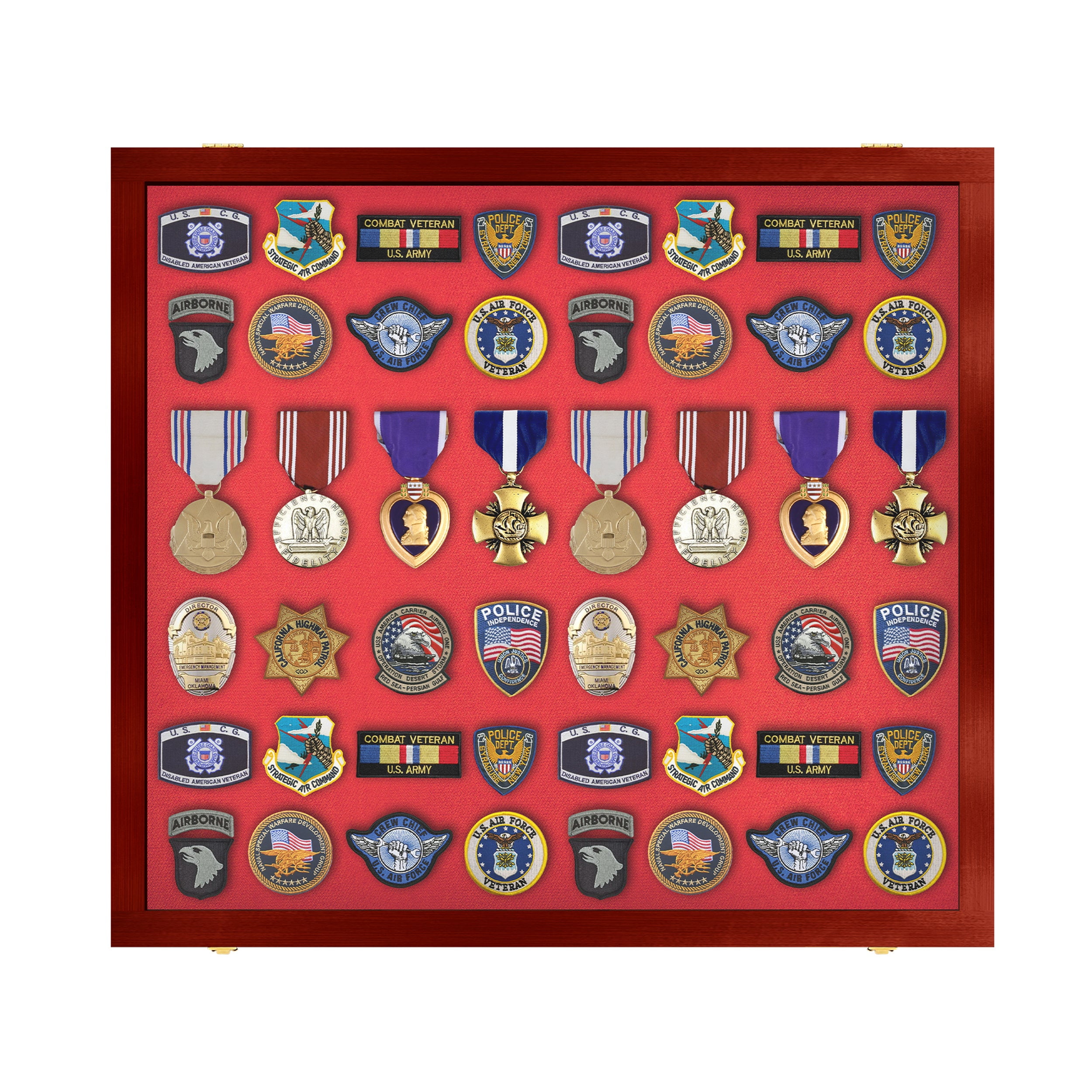 PENNZONI Medals Display Case, Military Shadow Box, Cherry w/ Red Felt ...
