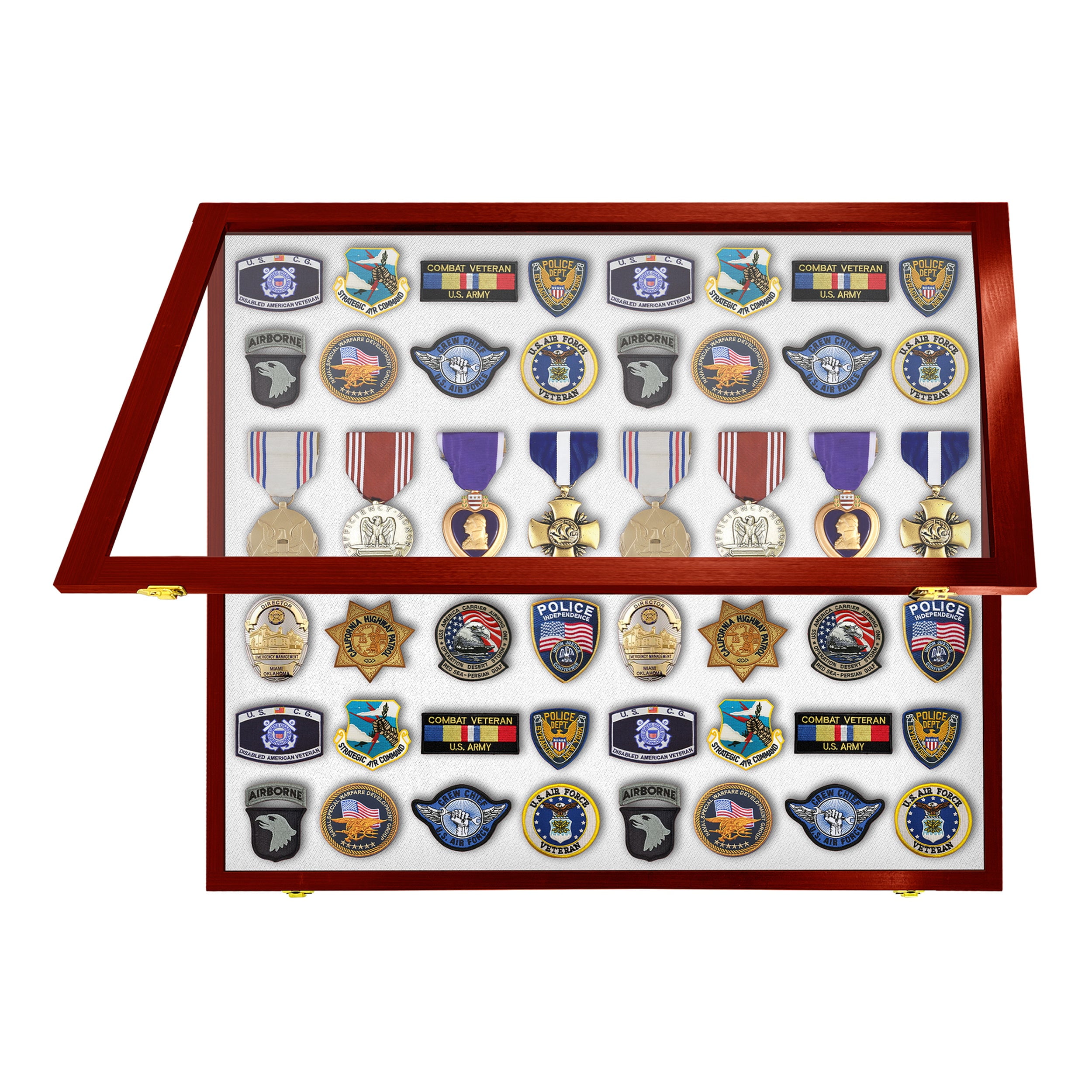 PENNZONI Medals Display Case, Military Shadow Box, Cherry w/ White Felt ...