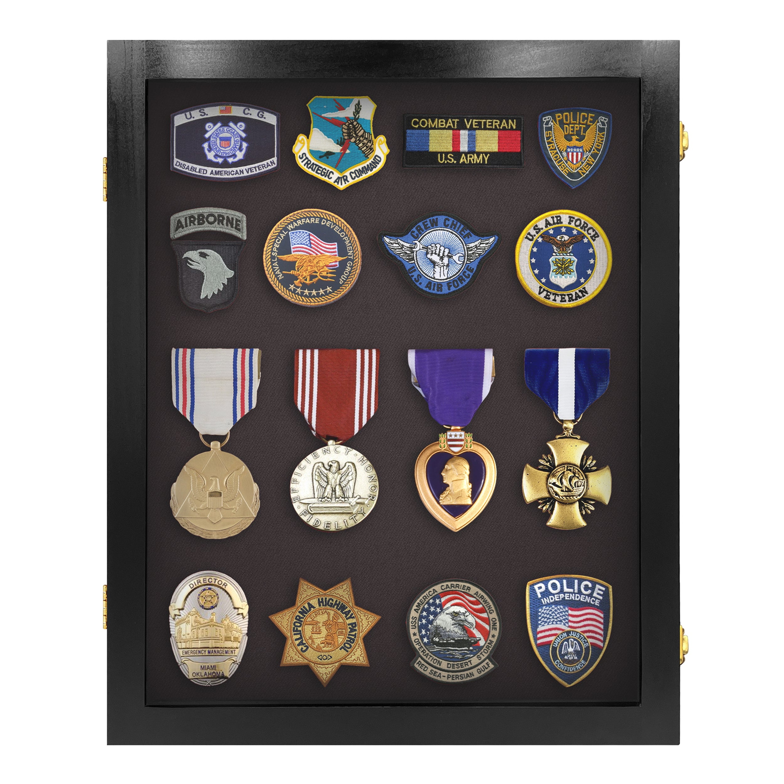PENNZONI Medals Display Case, Military Shadow Box, Golden Oak w/ Green ...