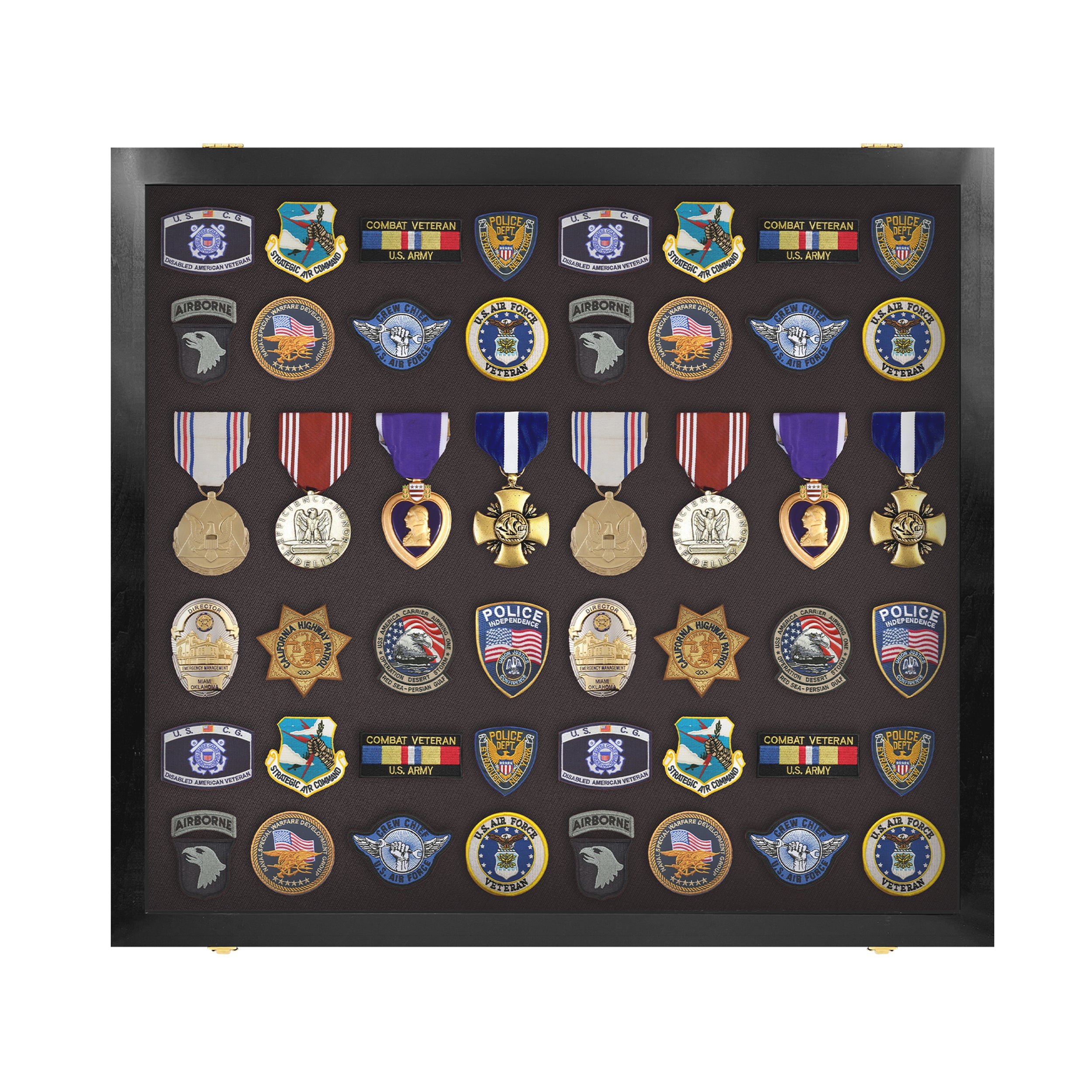 PENNZONI Medals Display Case, Military Shadow Box, Golden Oak w/ Red ...
