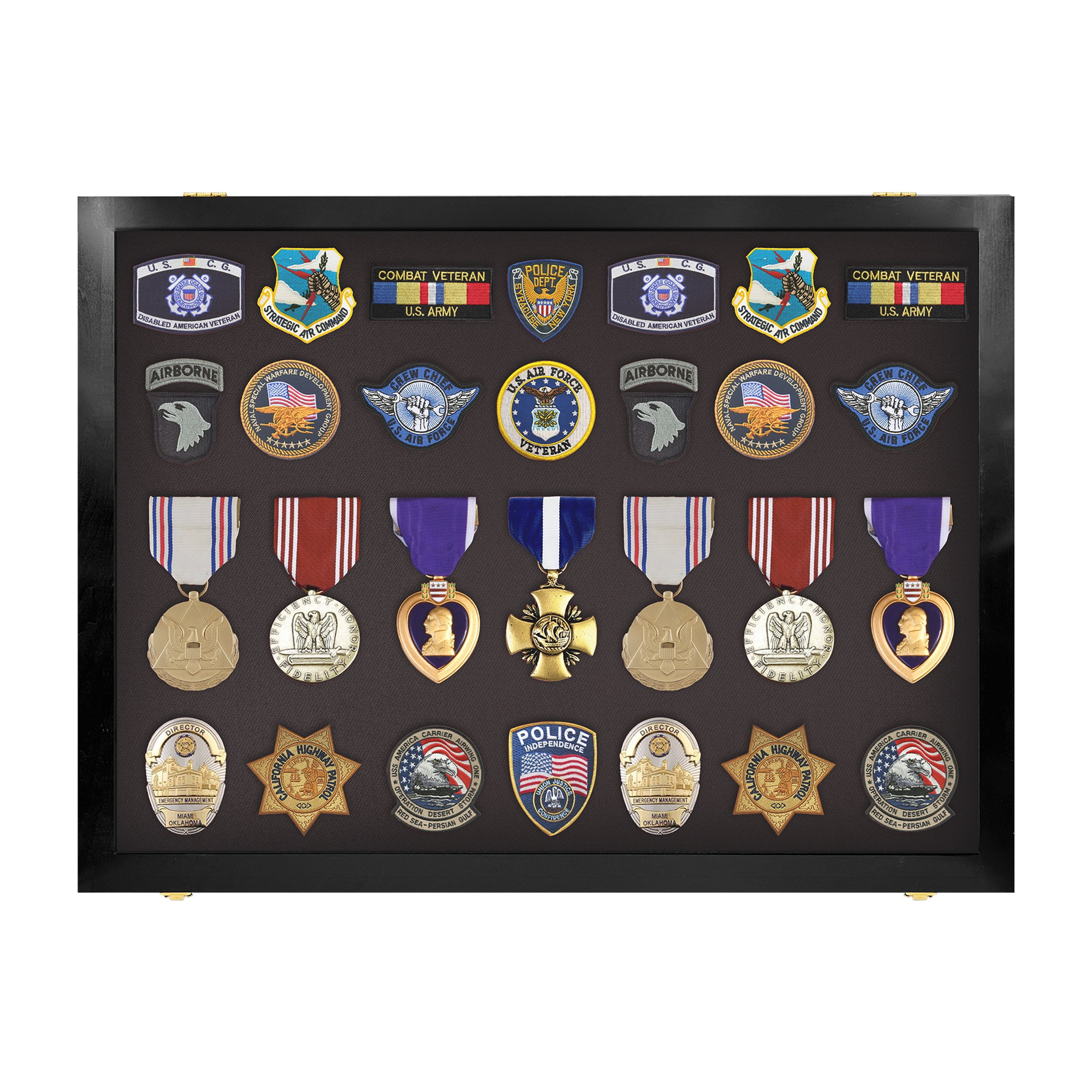 PENNZONI Medals Display Case, Military Shadow Box, Walnut w/ Black Felt ...