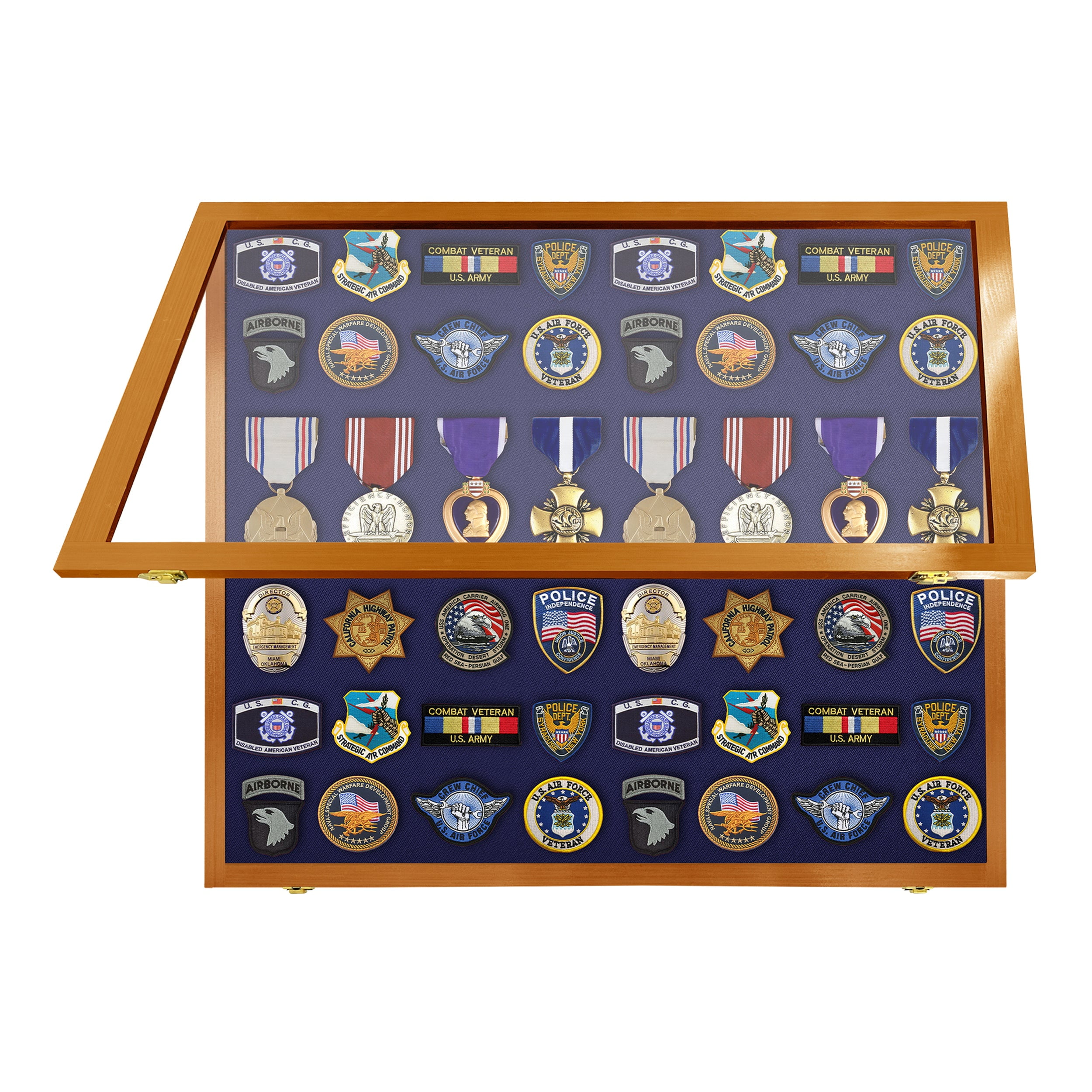 PENNZONI Medals Display Case, Military Shadow Box, Walnut w/ Blue Felt ...
