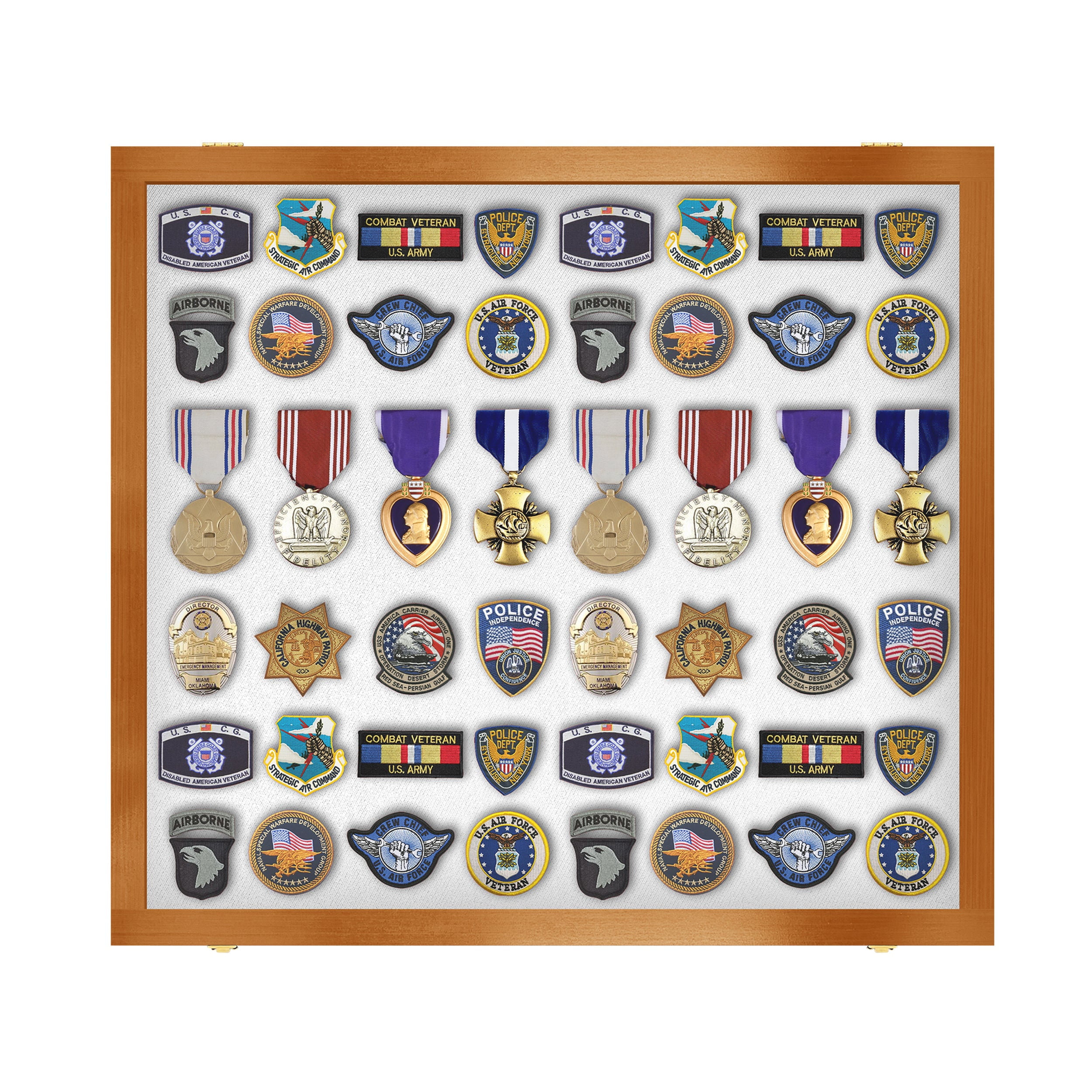 PENNZONI Medals Display Case, Military Shadow Box, Walnut w/ White Felt ...