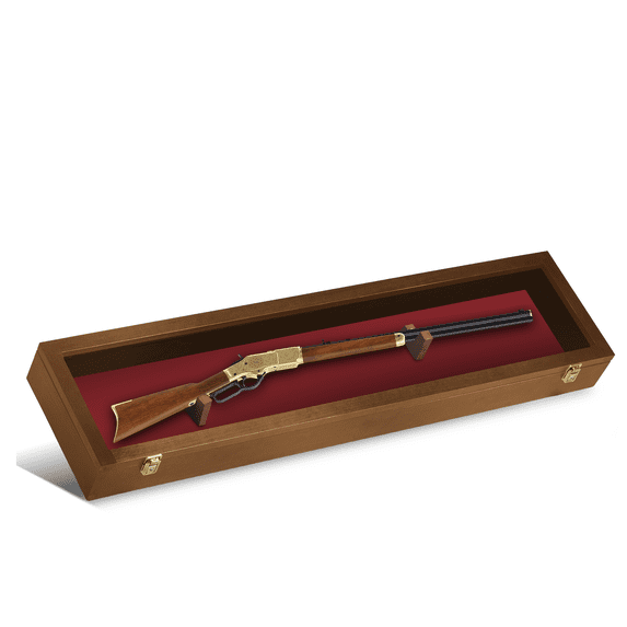 Pennzoni Rifle Gun Display Case, Clear Acrylic, Walnut Hardwood, Red ...
