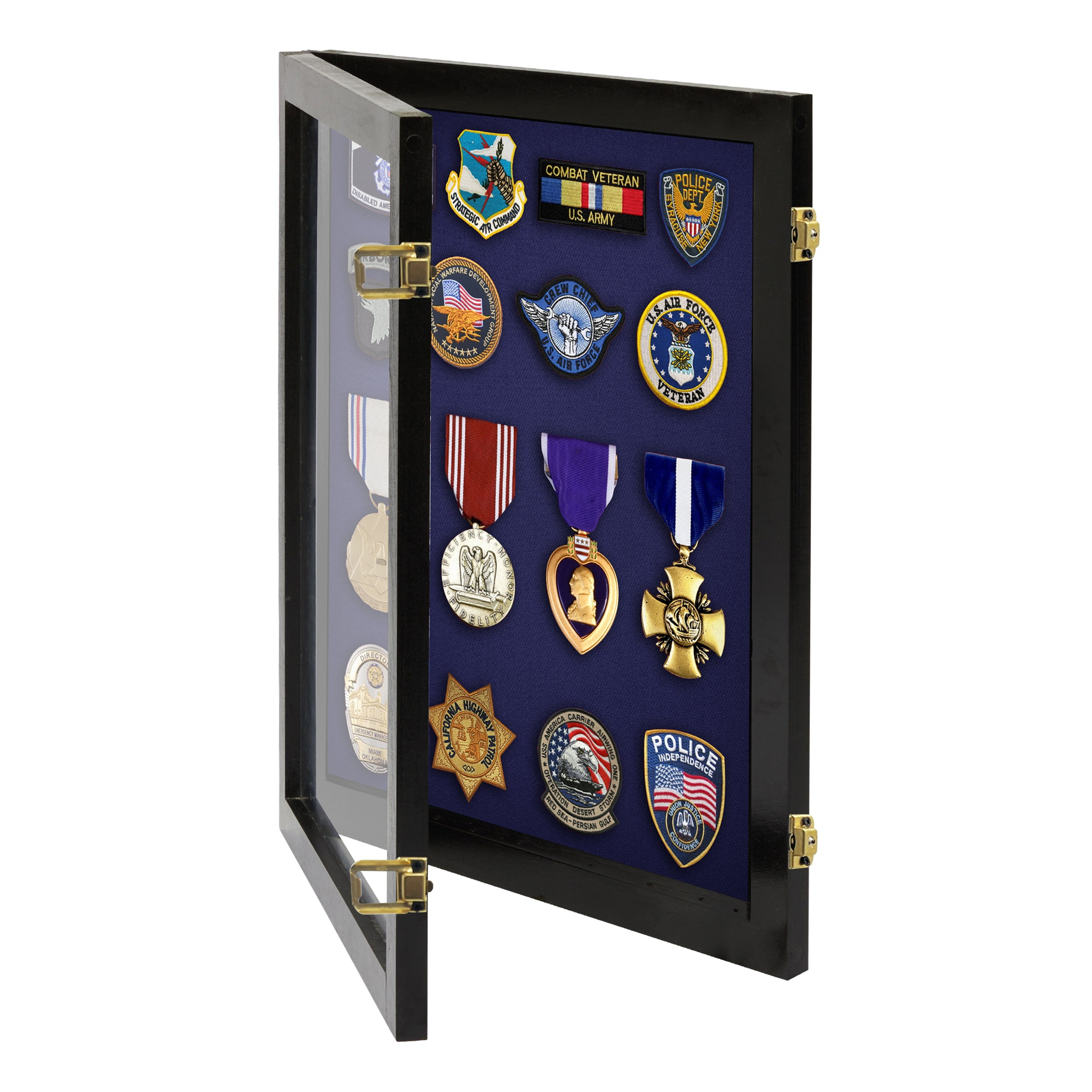 PENNZONI Medals Display Case, Military Shadow Box, Black w/ Blue Felt ...