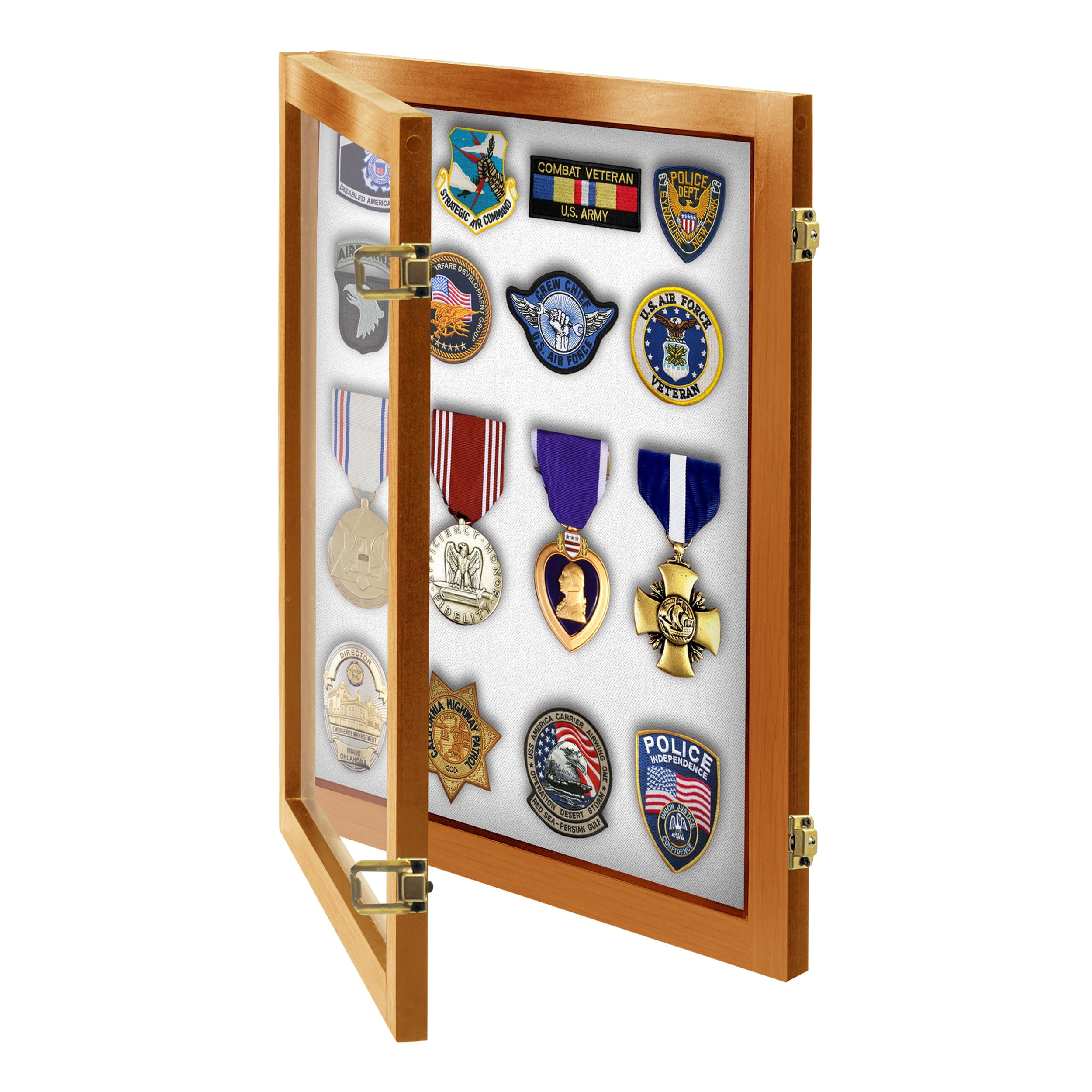 PENNZONI Medals Display Case, Military Shadow Box, Walnut w/ White Felt ...