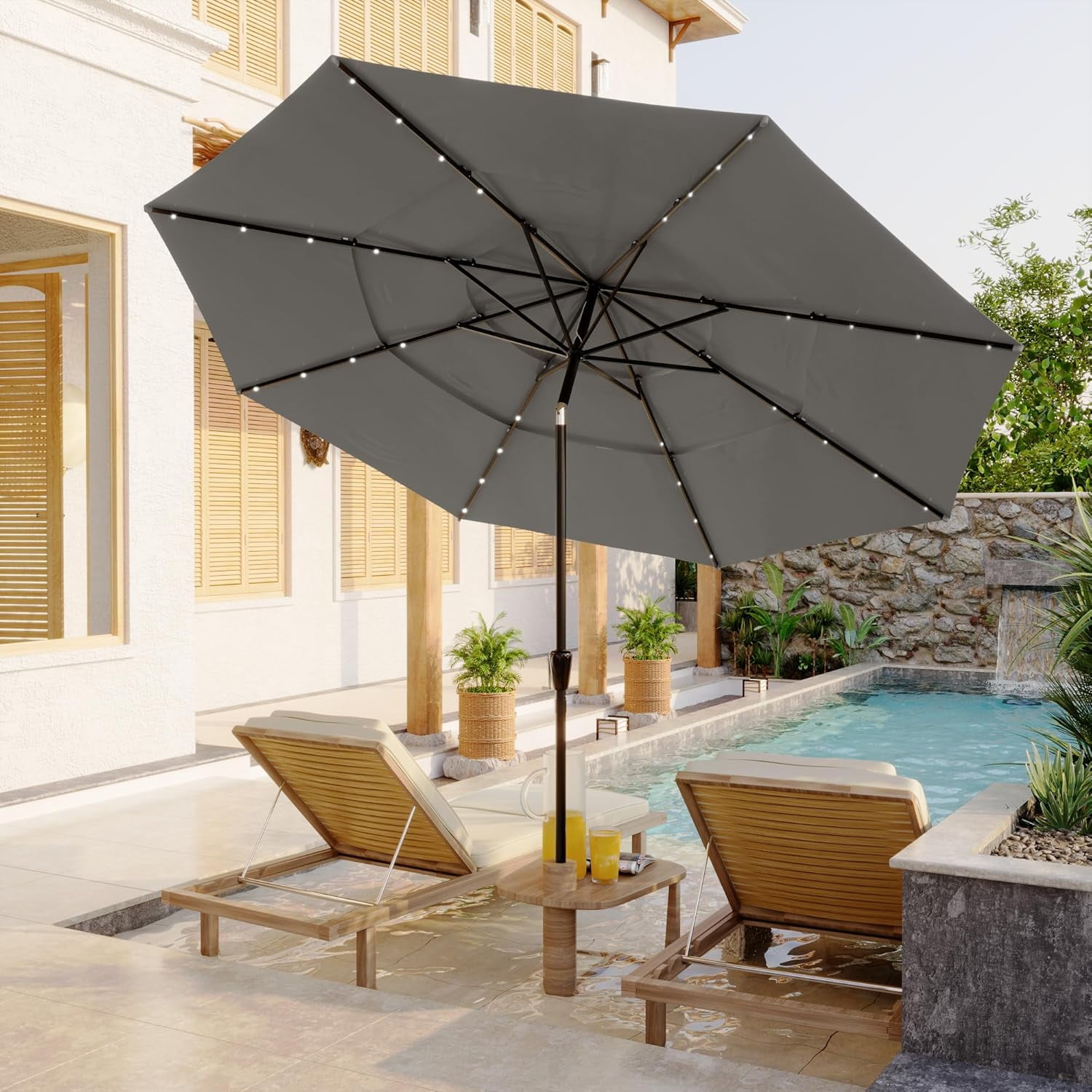 PENOVA 11 ft 3-Tier Outdoor Patio Umbrella with Push Button Tilt ...