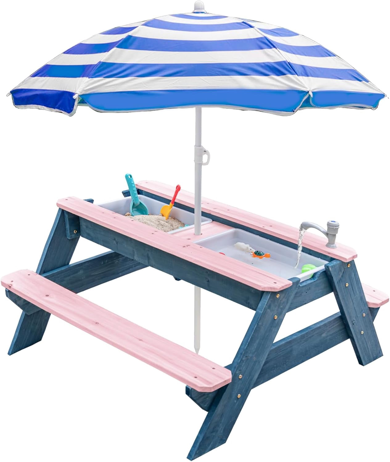 PENOVA Kids 3-in-1 Sand & Water Table, Wood Outdoor Convertible Picnic ...