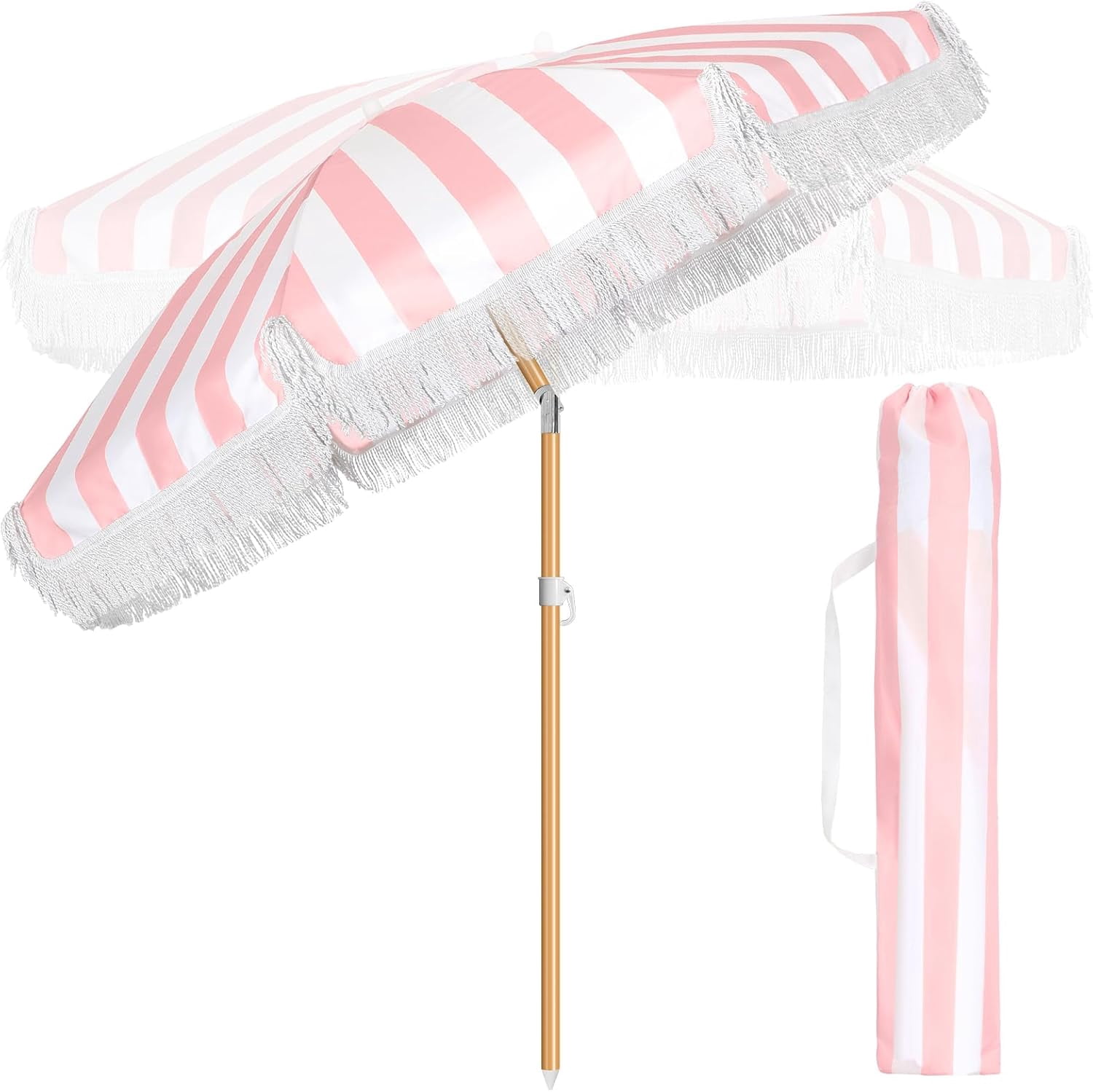 PENOVA Talltalk 6 ft Outdoor Beach Patio Steering Umbrella with Fringe ...