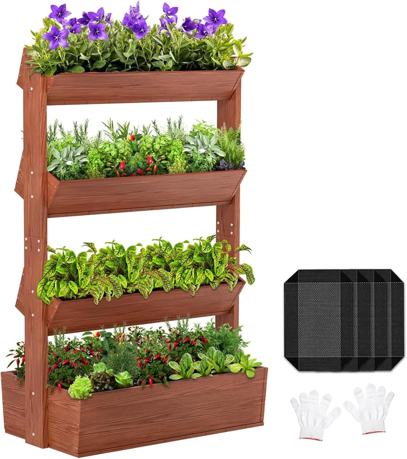 PENOVA Wooden Vertical Raised Garden Bed, 4 Tier Garden Planters Raised Beds Freestanding Plant ...