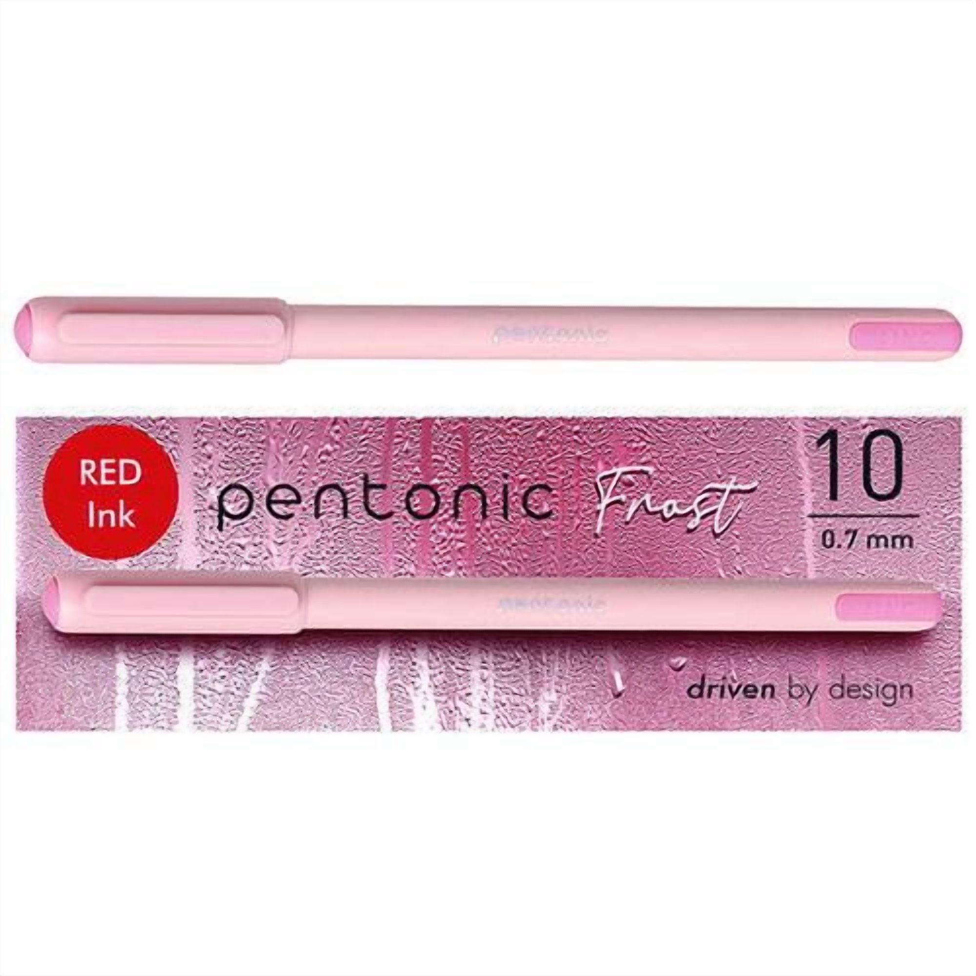 PENTONIC Gel Pen, Stick, Fine 0.7 mm, Red Ink, Pale Pink Barrel, 10 ...