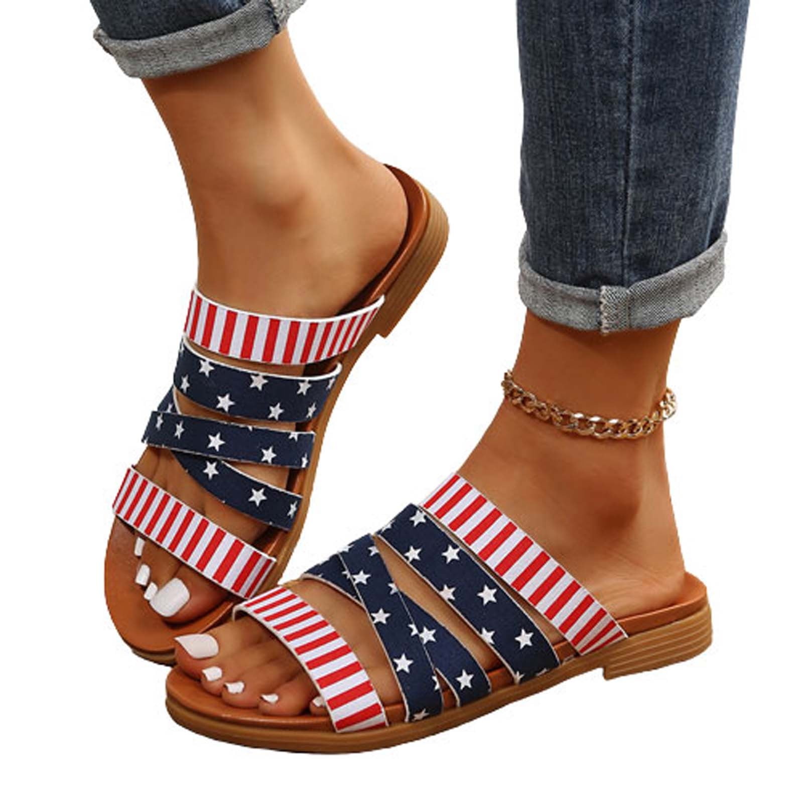 PEONAVET 4th of July Women's Comfy Platform Wedge American Flag Star ...