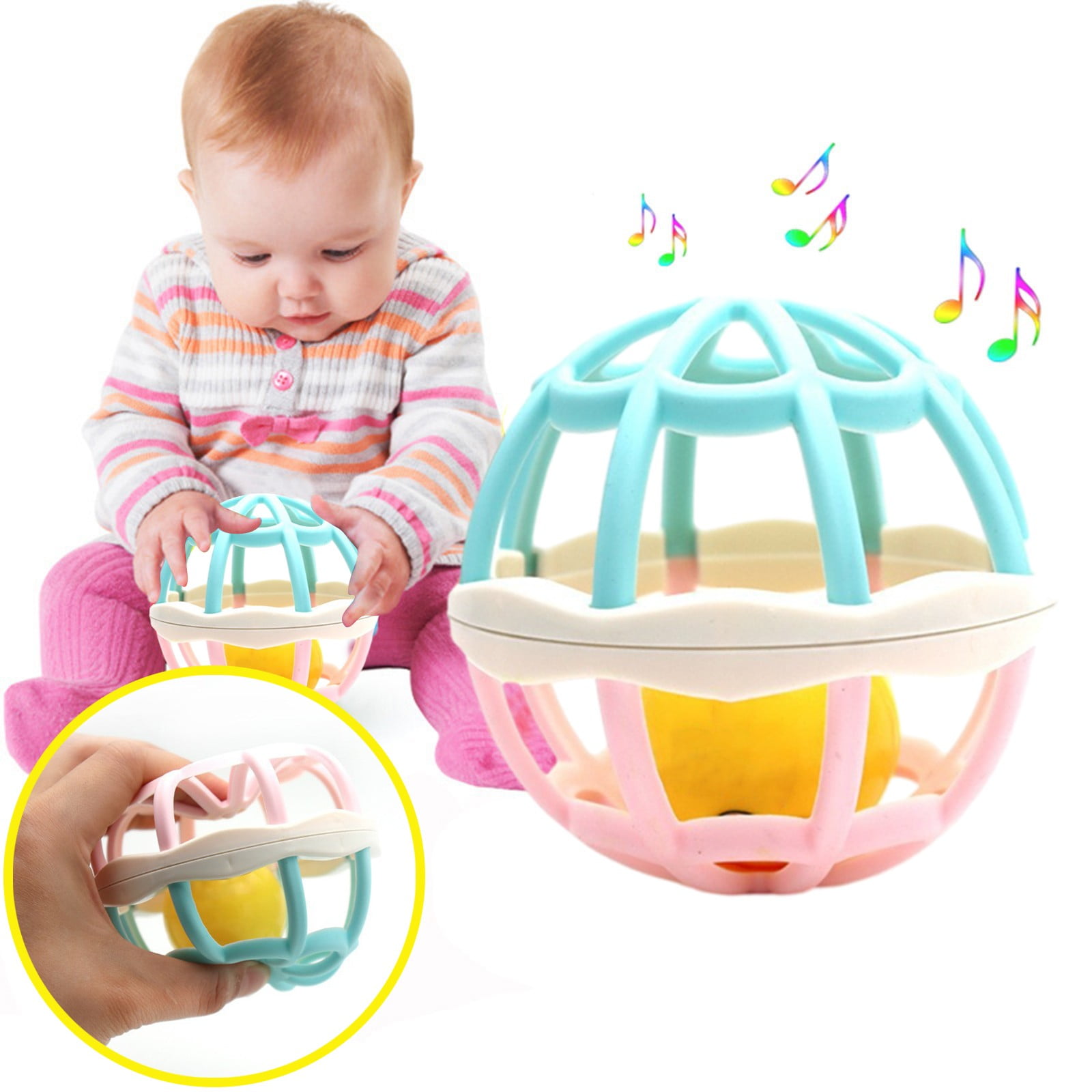 PEONAVET Baby Rattle Ball Infant Soft Rubber Rattles Press The Soothing ...