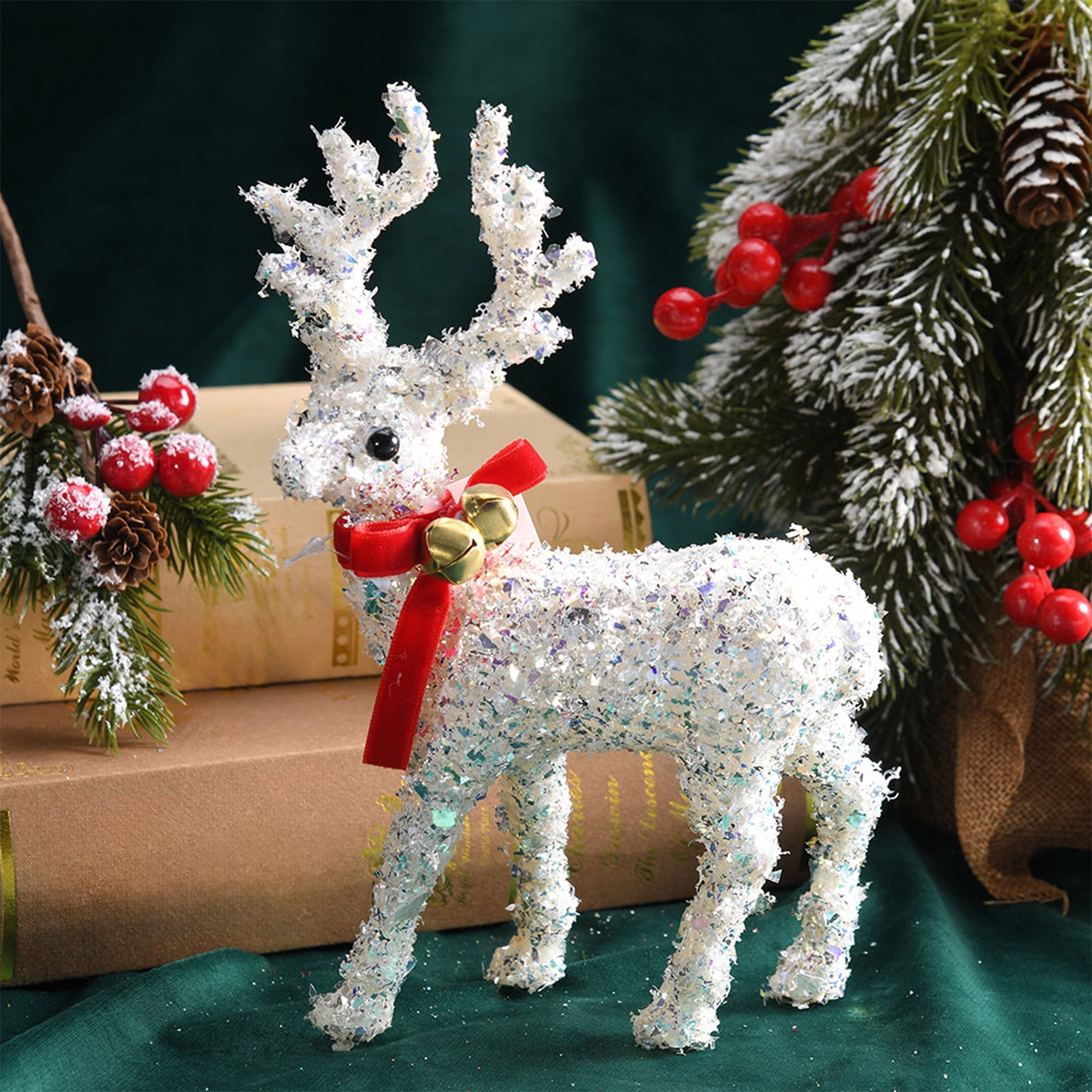 PEONAVET Christmas Reindeer Figurines Mini Reindeer Christmas Table ...