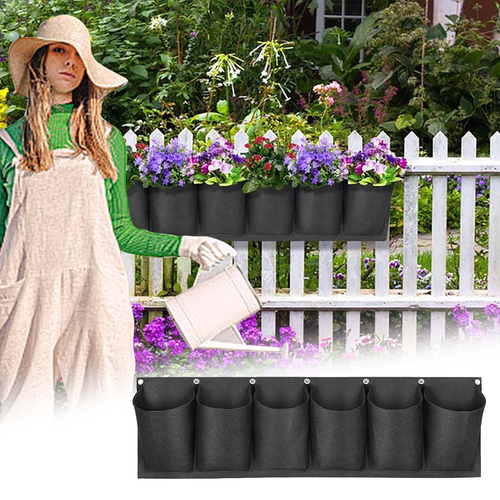 PEONAVET Hanging Grow Bags for Outdoor Plants, 6 Pocket Wall Mounted ...