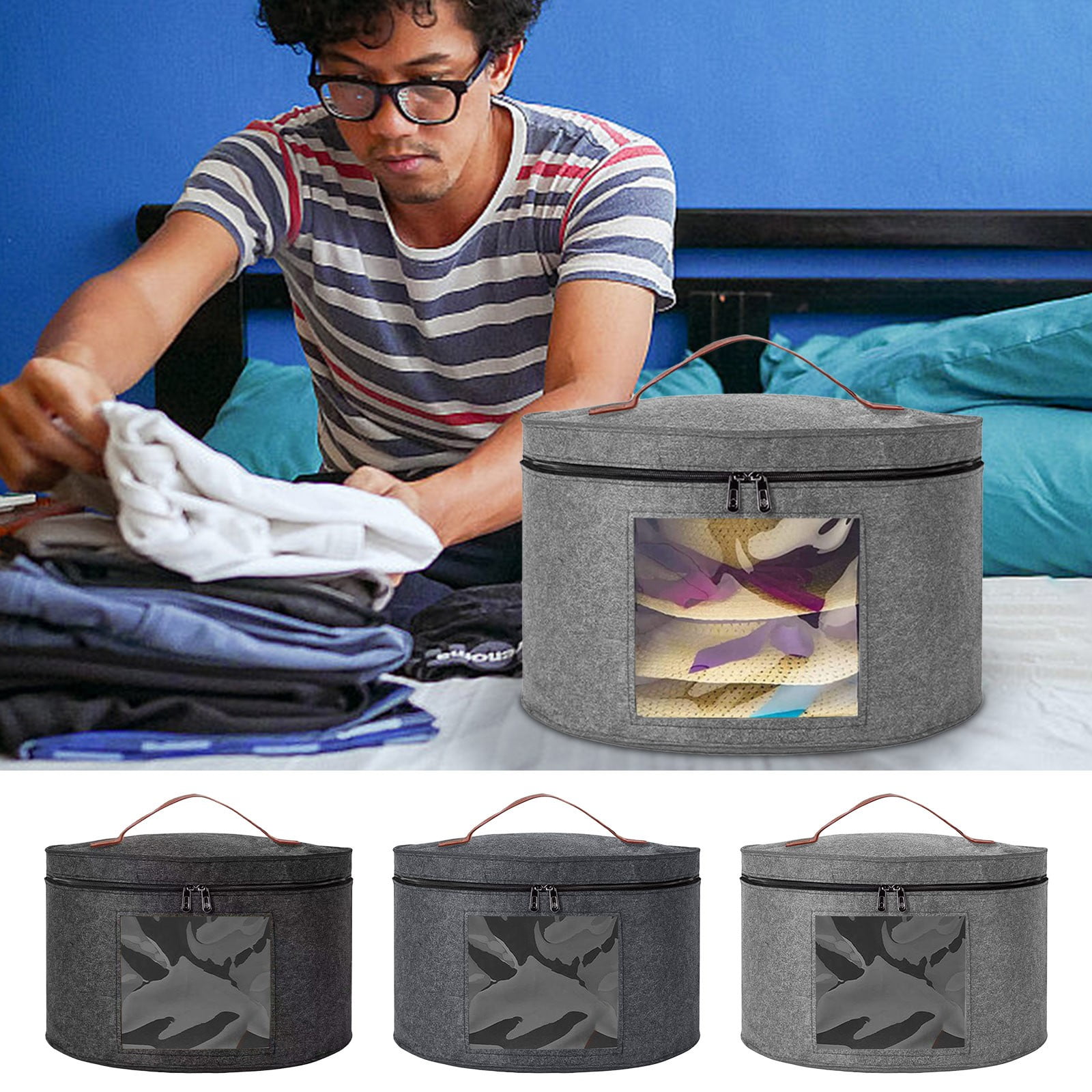 PEONAVET Hat Boxes for Women Men，Large Round Storage Box with Lid for ...