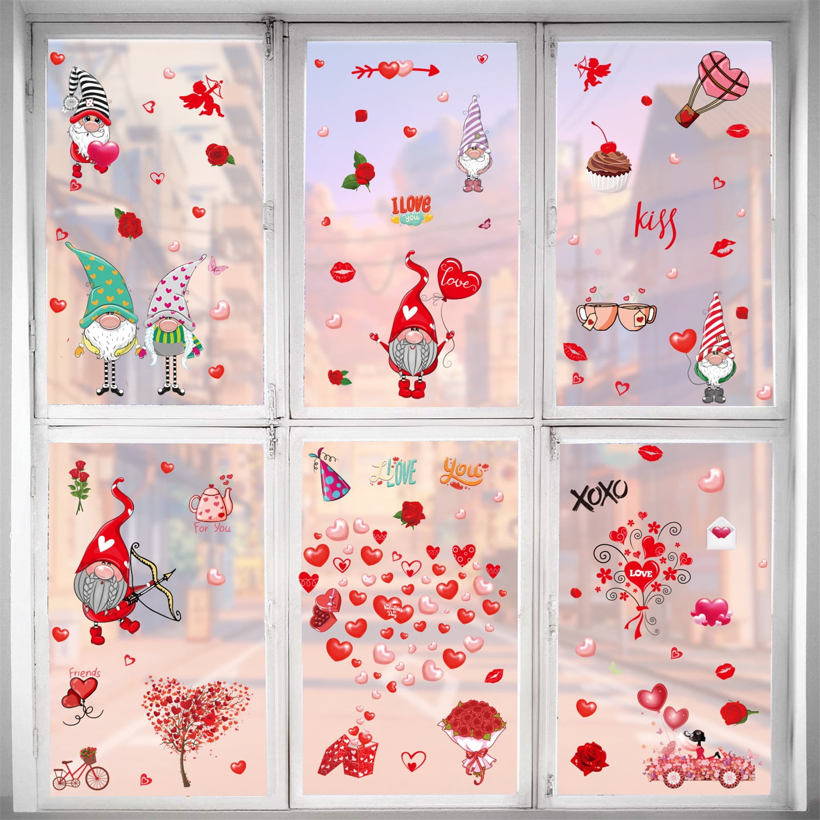 PEONAVET Hearts-Shape Valentine's Day Window Clings for Valentine's ...
