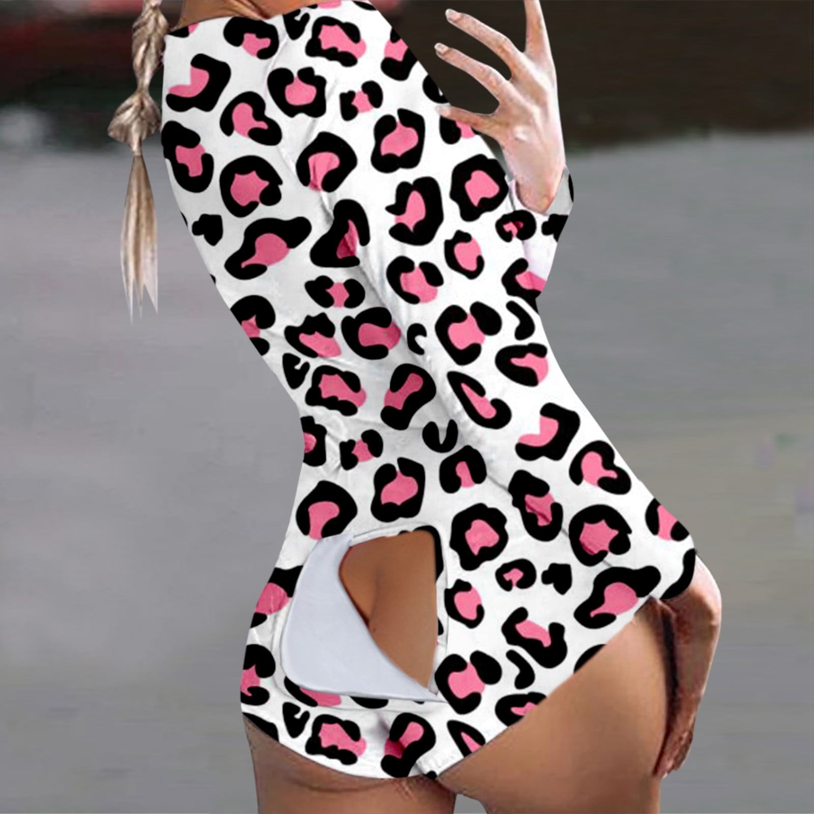 Peonavet Onesie Pajamas For Women Sexy V Neck Butt Button Flap Jumpsuit