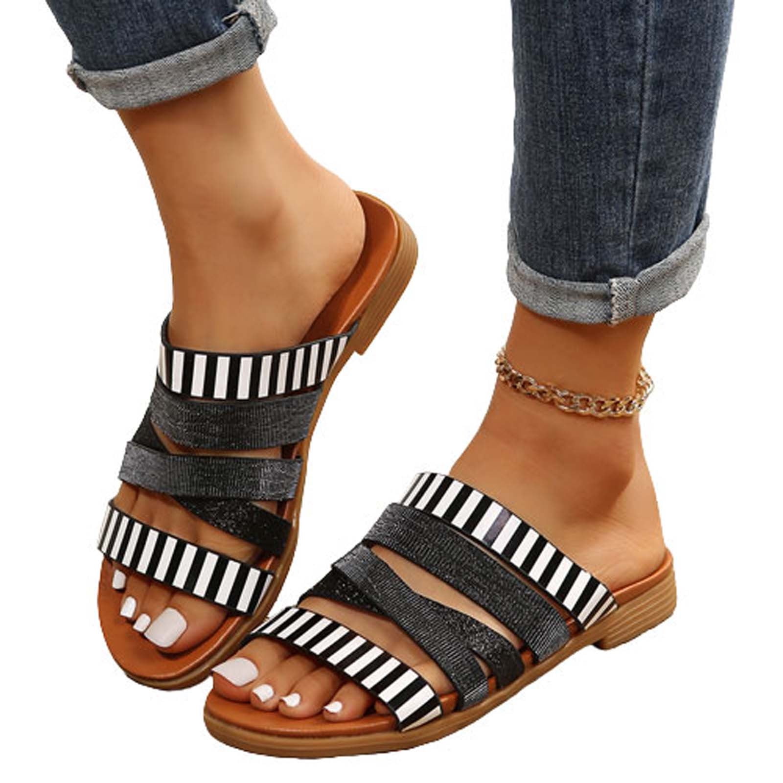 PEONAVET Slide Sandals for Women - Comfortable Slip On Sandals - Ladies ...