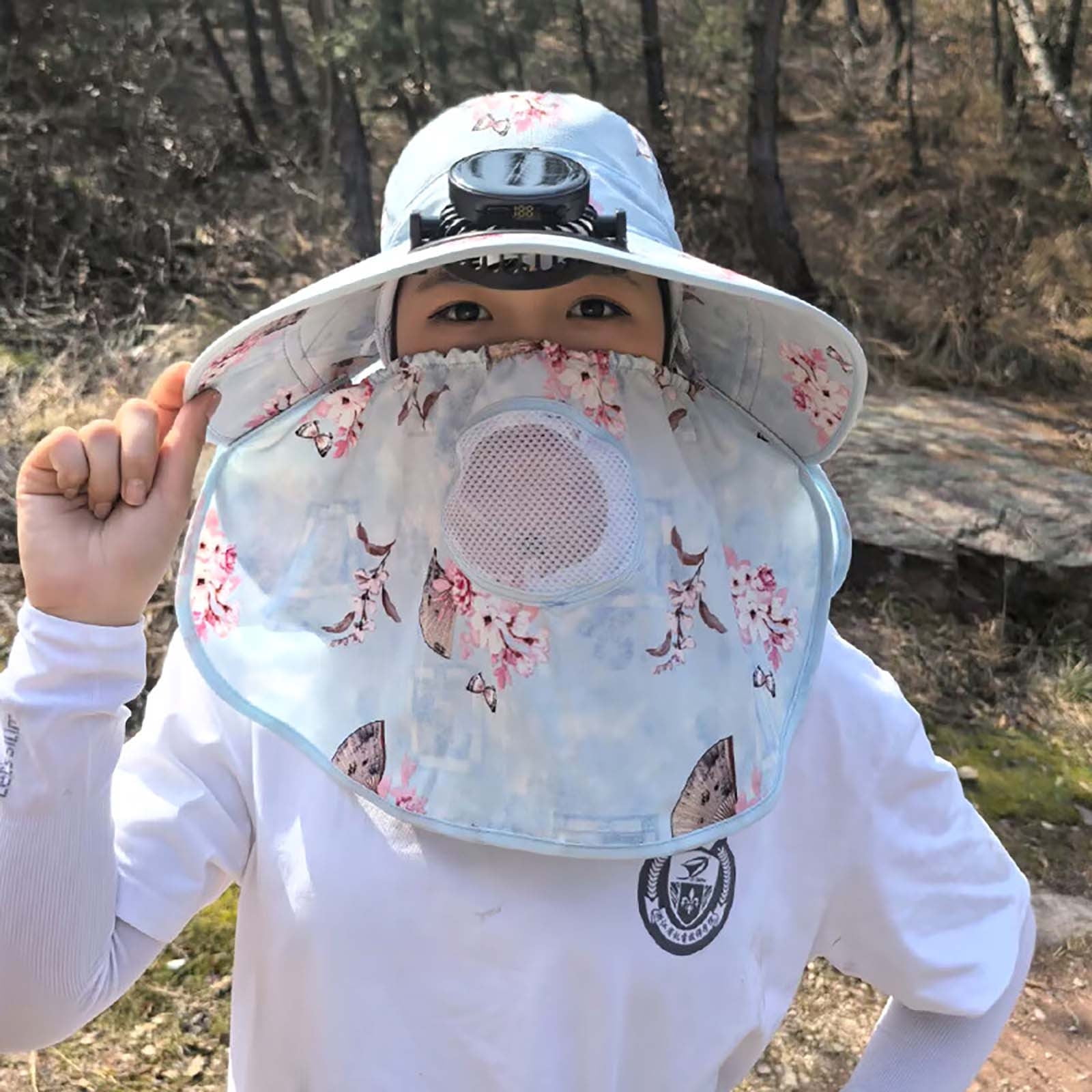 PEONAVET Solar Fan Hat with Face Flap，Summer UV Protection Sun Hat for ...