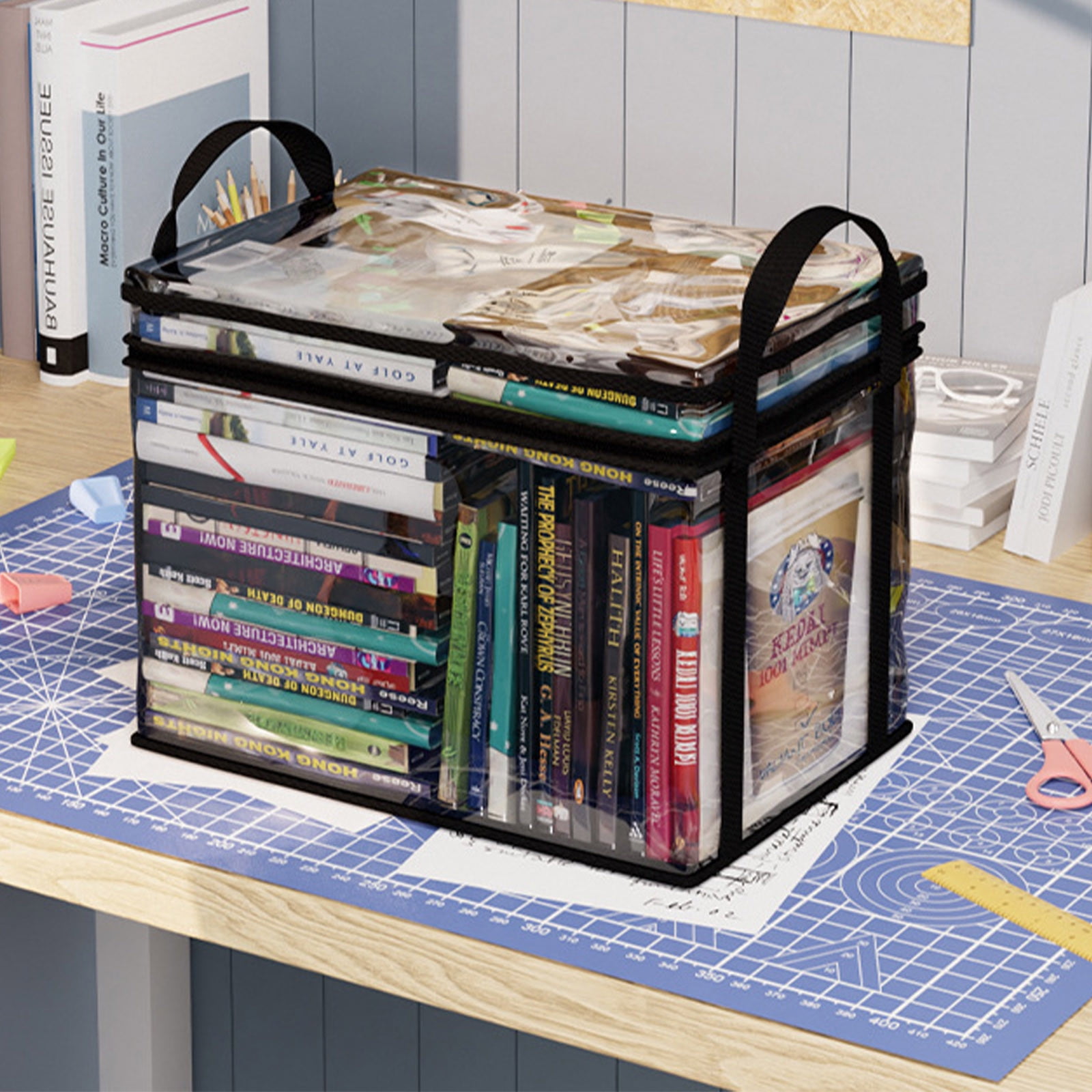 PEONAVET Student Book Storage Bag Transparent Storage Box Foldable ...