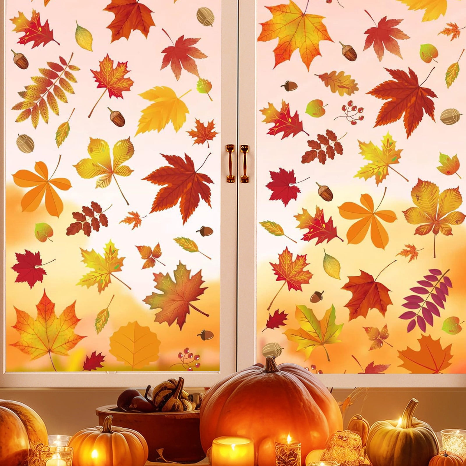 PEONAVET Thanksgiving Window Clings 6Pcs Fall Marple Leaf Gnome Window ...