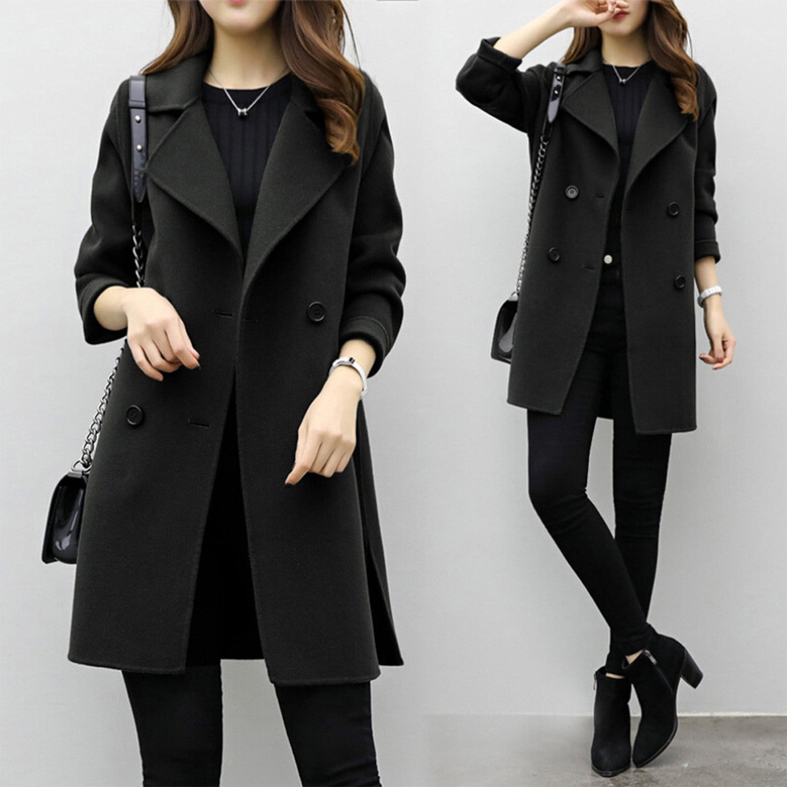 PEONAVET Trench Coats For Women Women's Big Notch Lapel Single Breasted ...