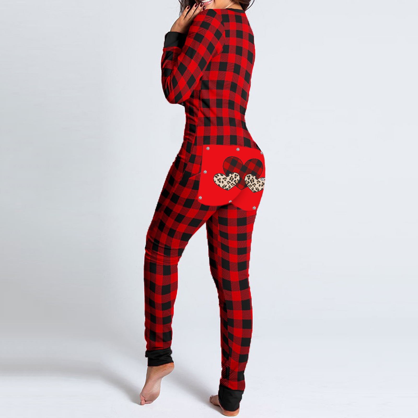 Peonavet Women Sexy Butt Button Back Flap Jumpsuit Pajamas V Neck Long