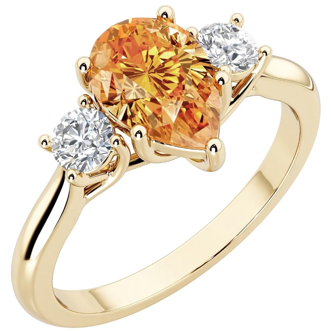 PEORA 14K Yellow Gold Pear Shape Citrine and Lab Grown Diamond 3 Stone ...