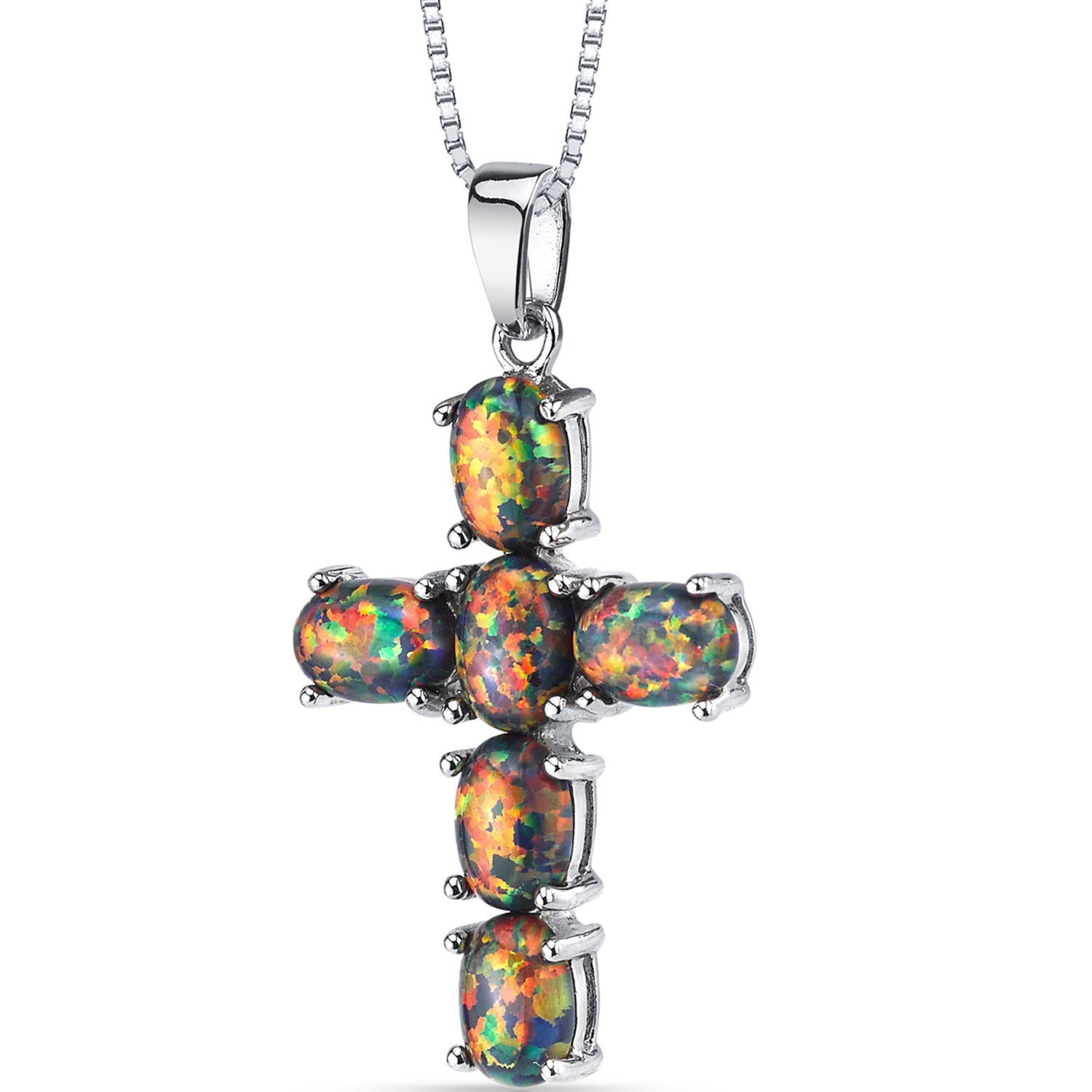 PEORA Created Black Fire Opal Cross Pendant Necklace for Women 925 ...