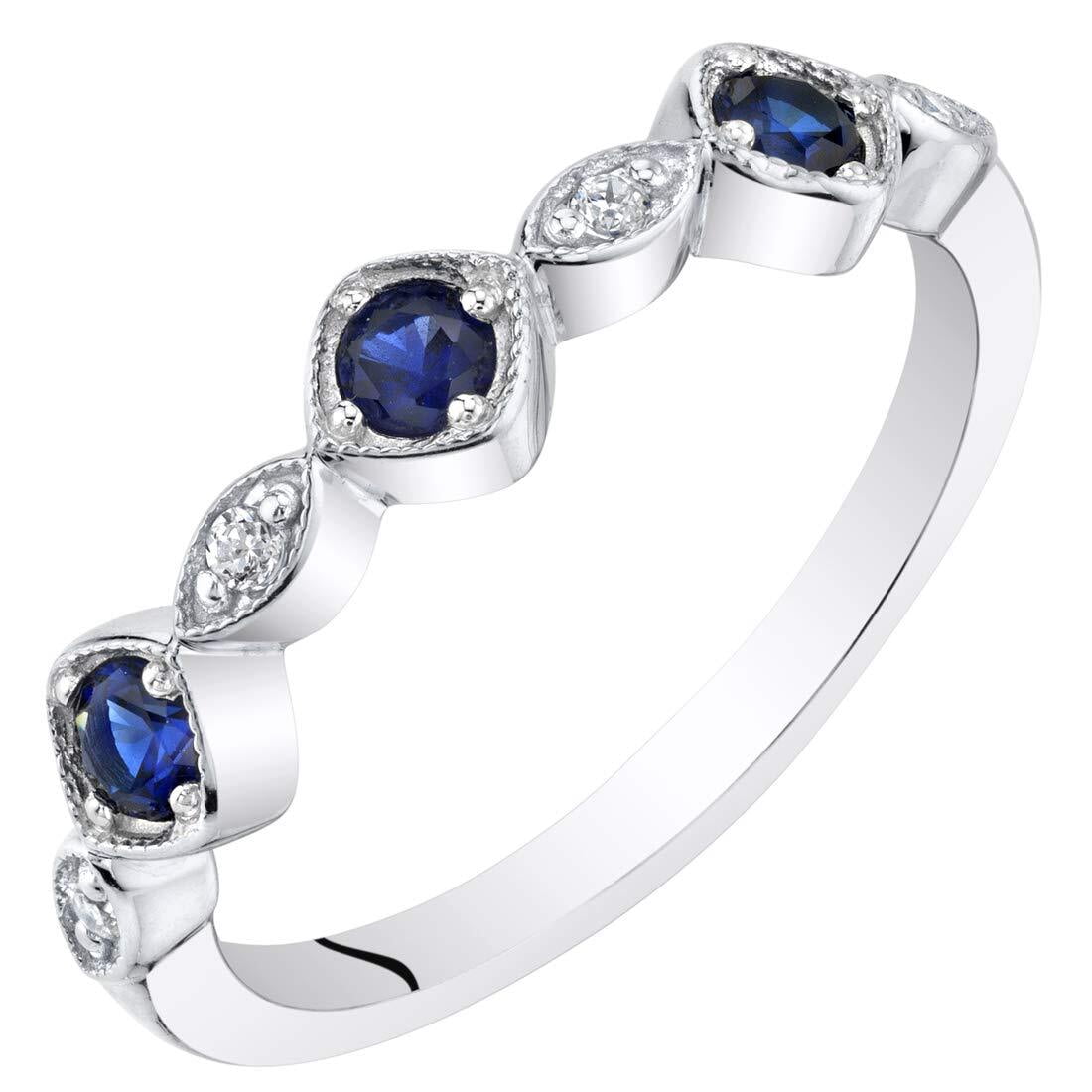 PEORA Created Blue Sapphire Stackable Ring in Sterling Silver, Marquise ...