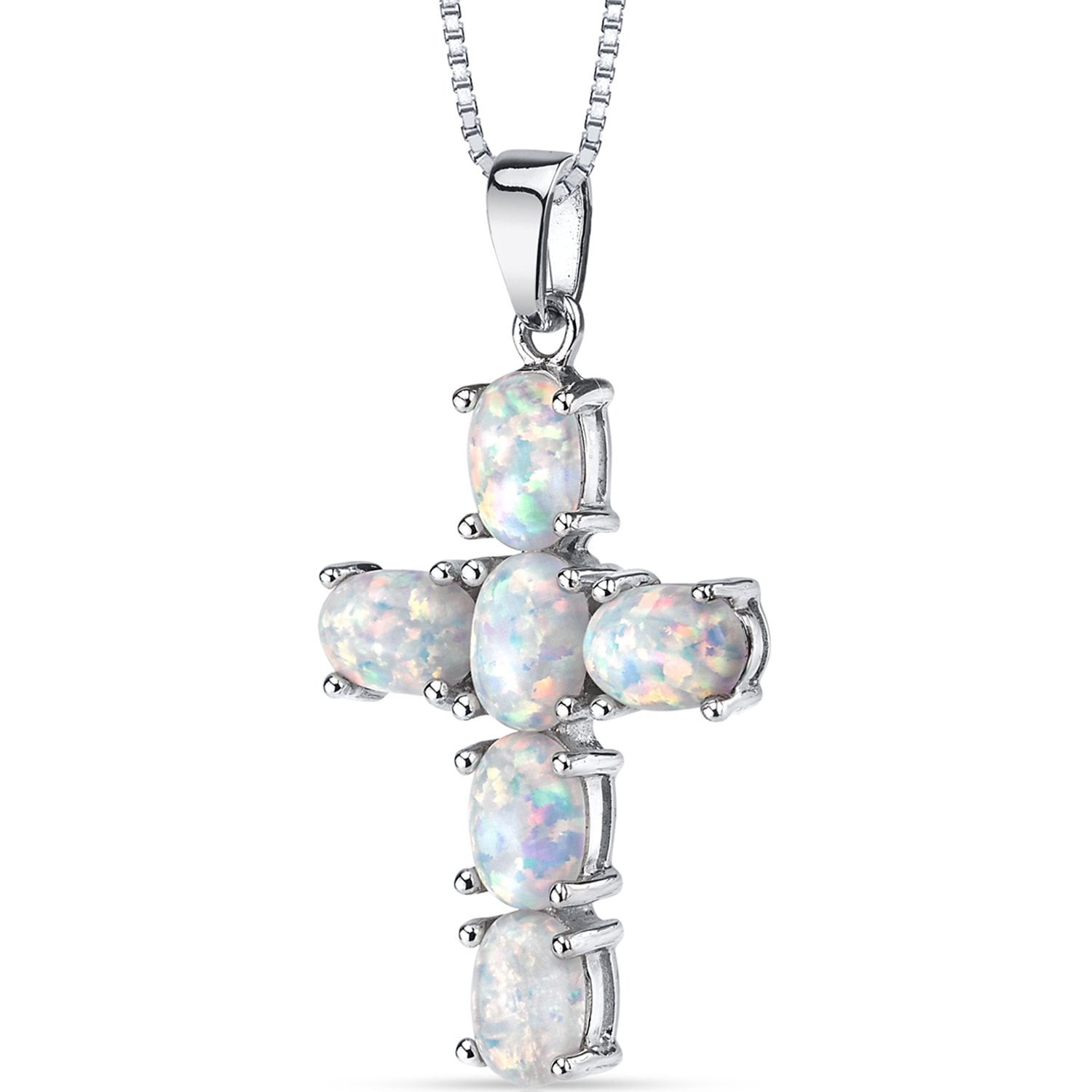 PEORA Created White Fire Opal Cross Pendant Necklace for Women 925 ...