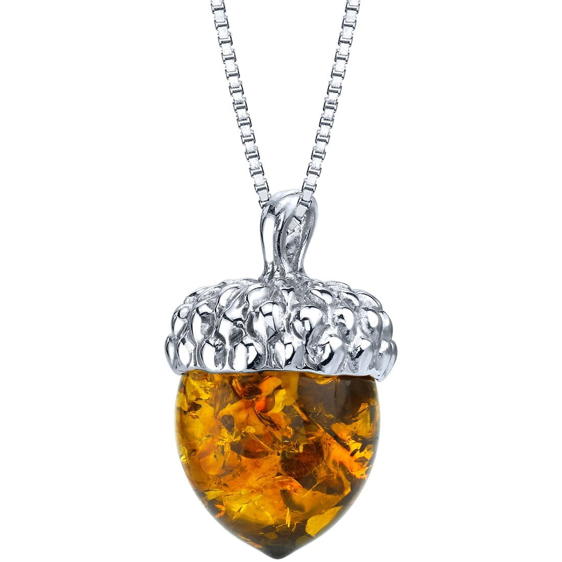 PEORA Genuine Baltic Amber Acorn Pendant Necklace for Women 925 ...