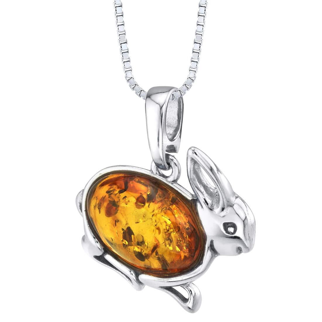 PEORA Genuine Baltic Amber Bunny Rabbit Pendant Necklace in Sterling ...