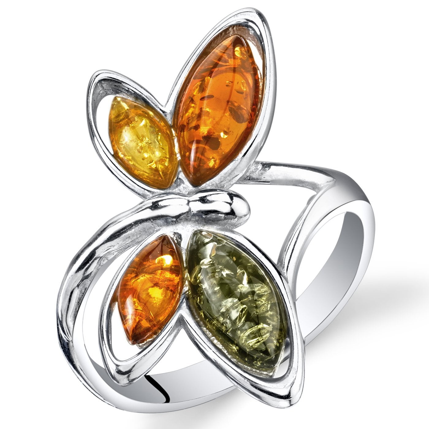 PEORA Genuine Baltic Amber Dragonfly Ring for Women 925 Sterling Silver ...