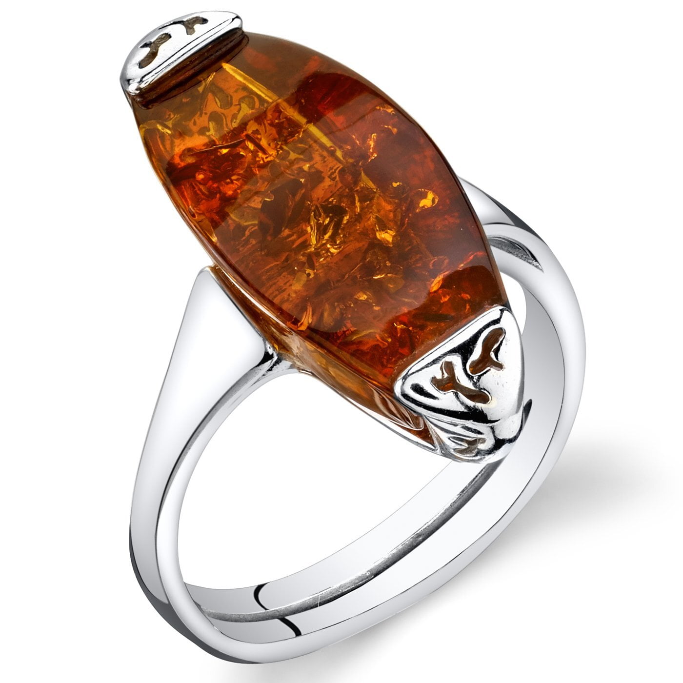 PEORA Genuine Baltic Amber Gallery Ring for Women 925 Sterling Silver ...