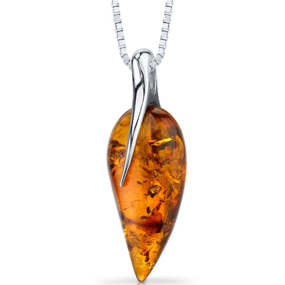 PEORA Genuine Baltic Amber Leaf Drop Pendant Necklace for Women 925 ...